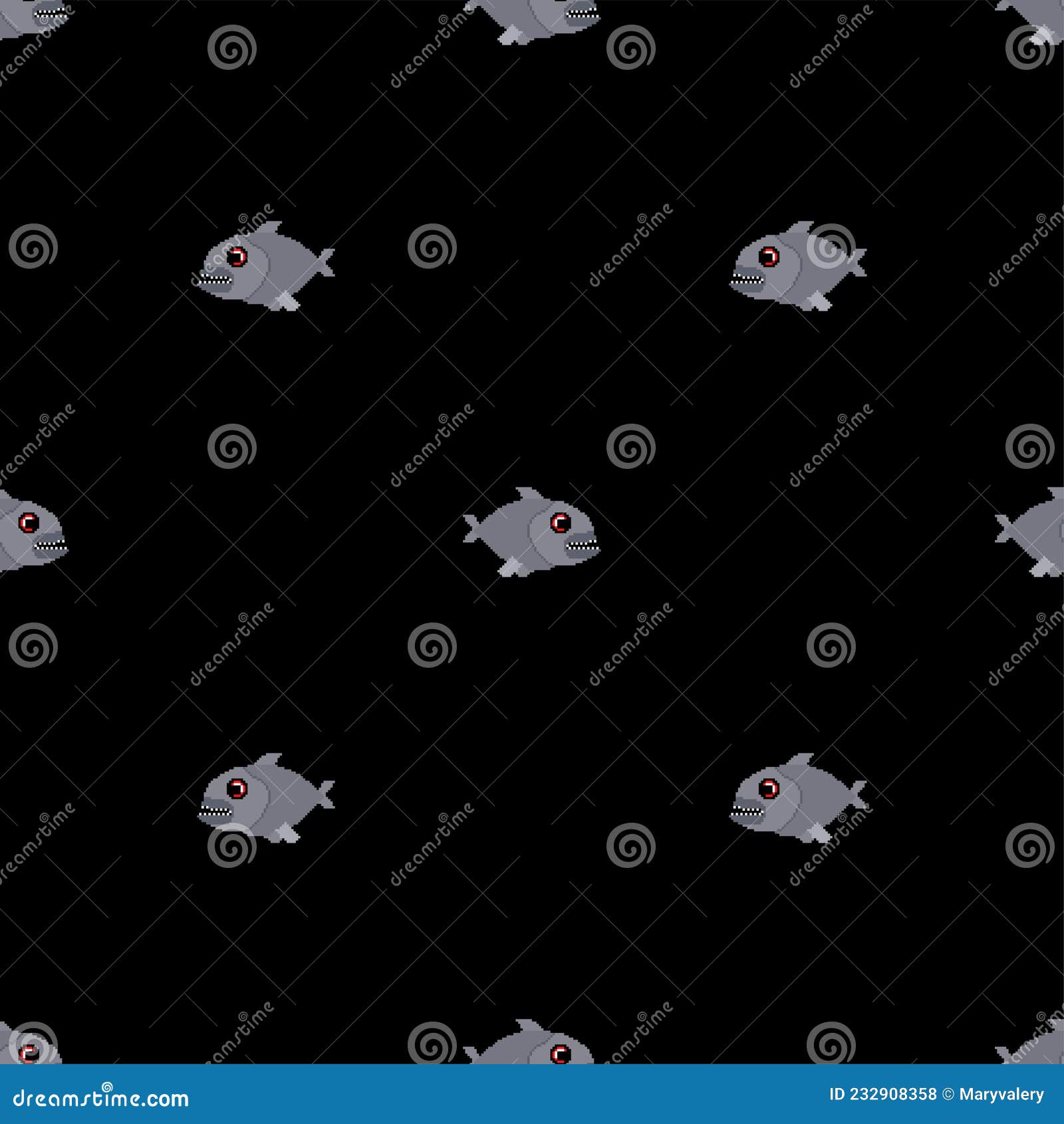 Piranha Pixel Art Pattern Seamless. Freshwater Fish Pixelated ...