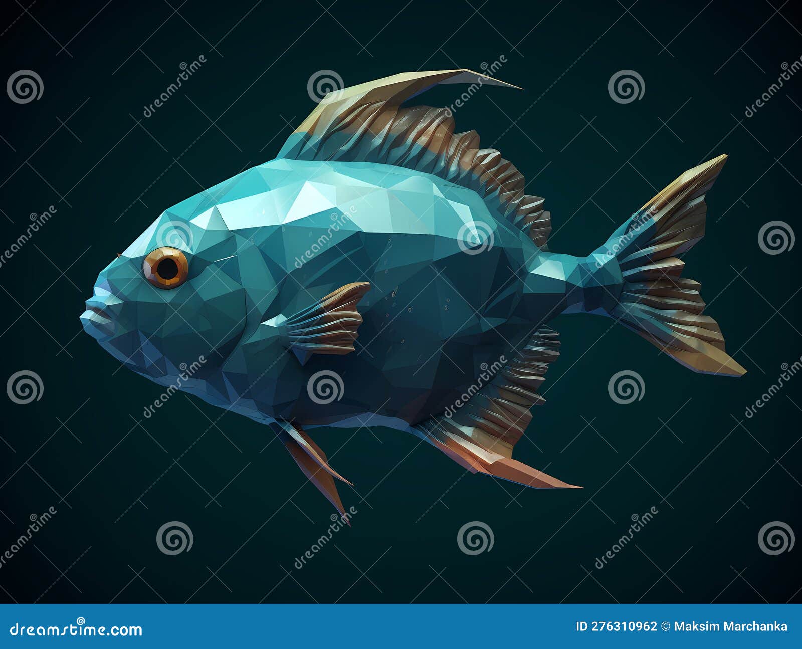 Piranha Or Predatory Fish In Low Poly Style On A Dark Background, AI ...