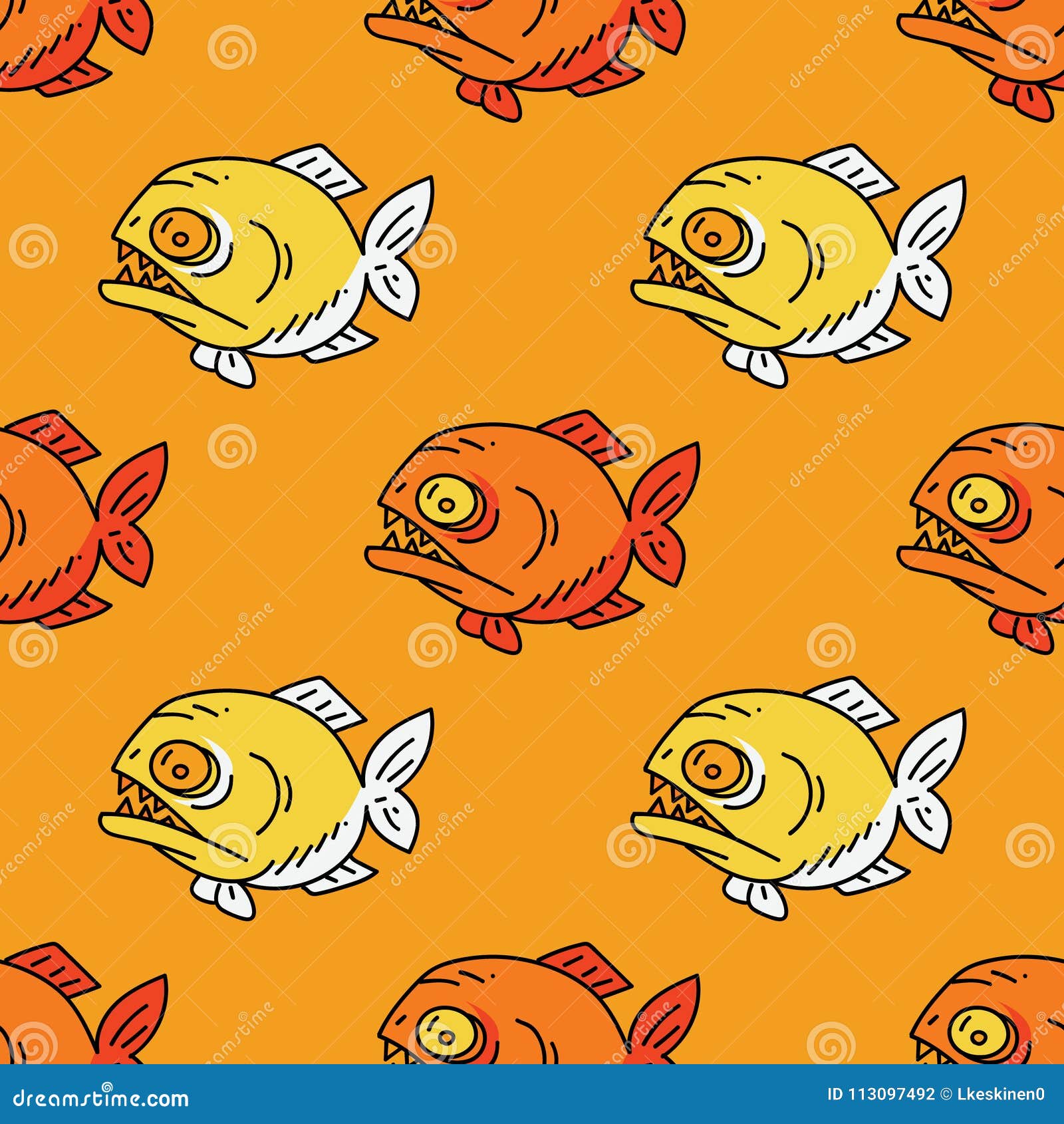 Piranha seamless pattern stock vector. Illustration of piranha - 113097492