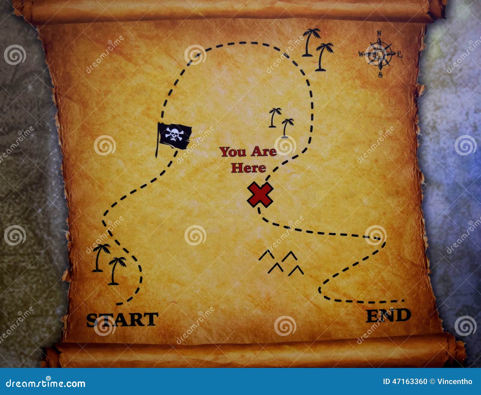 Pirate Adventure Treasure Direction Map Stock Photo - Image of ...