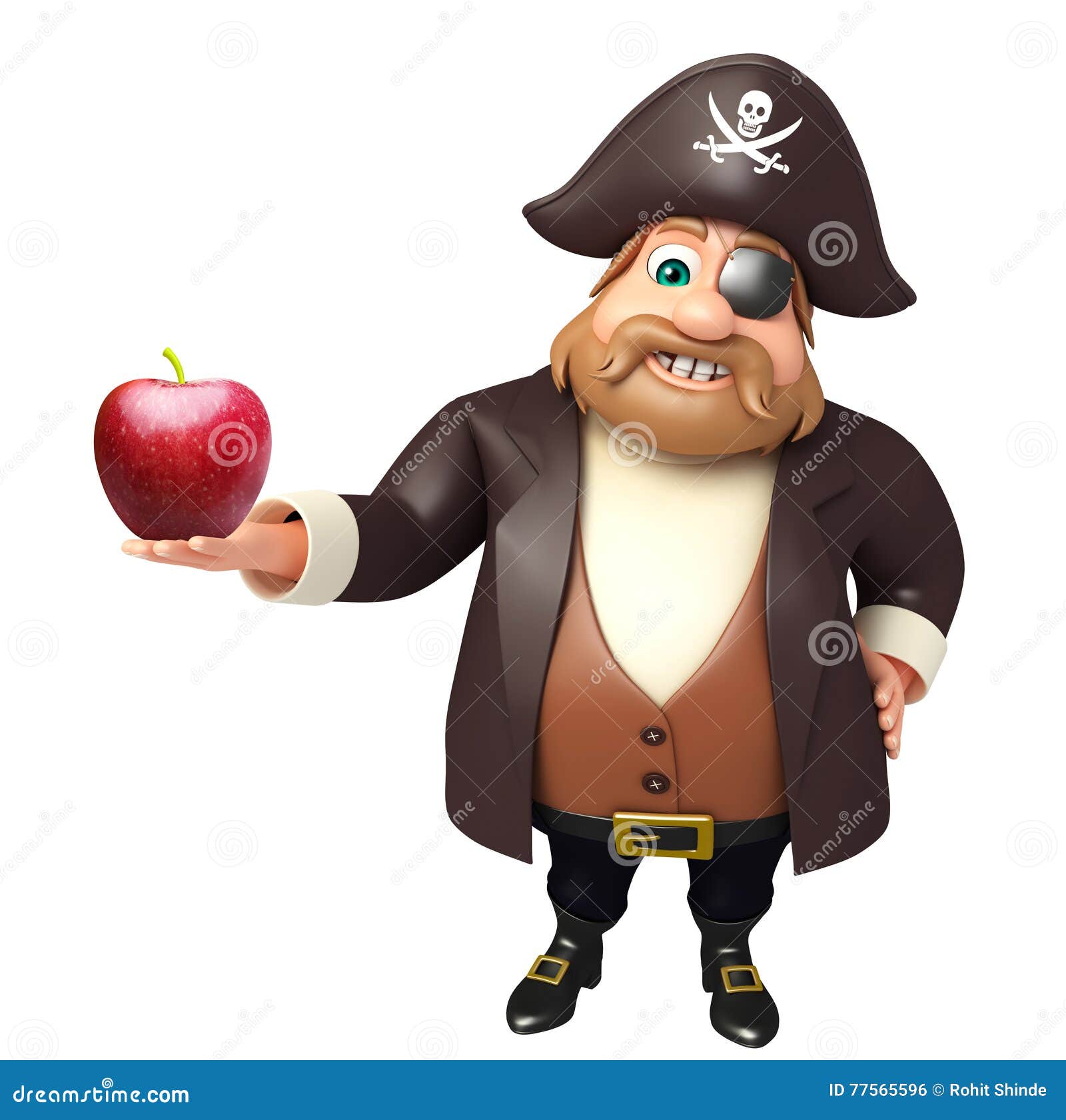 Pirate with Apple stock illustration. Illustration of character - 77565596