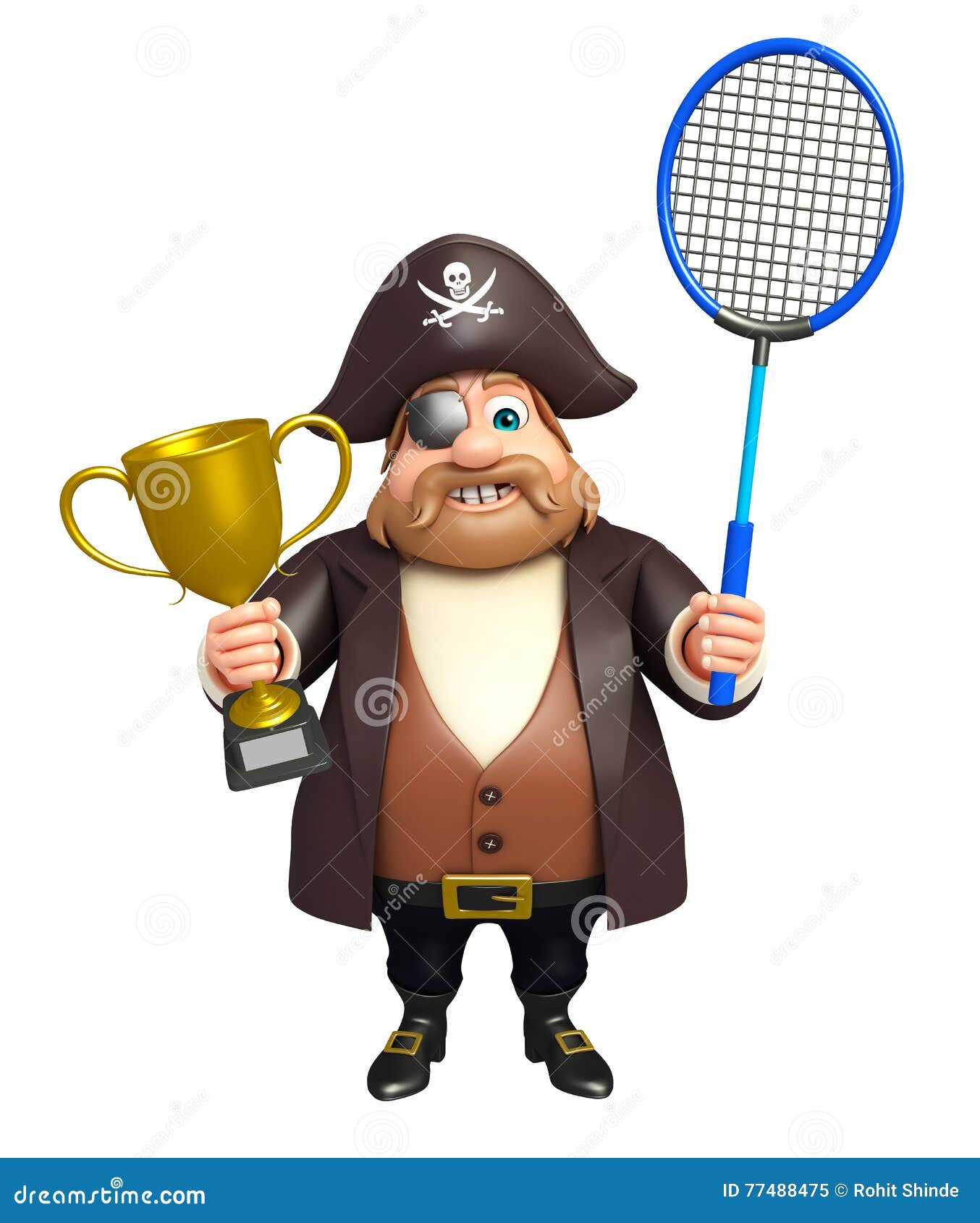 Pirate with Badminton & Winning Cup Stock Illustration - Illustration ...