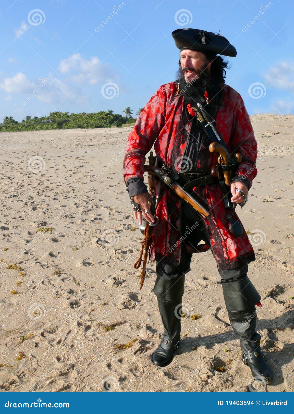 Pirate on the Beach in Vintage Costume Stock Photo - Image of costume ...