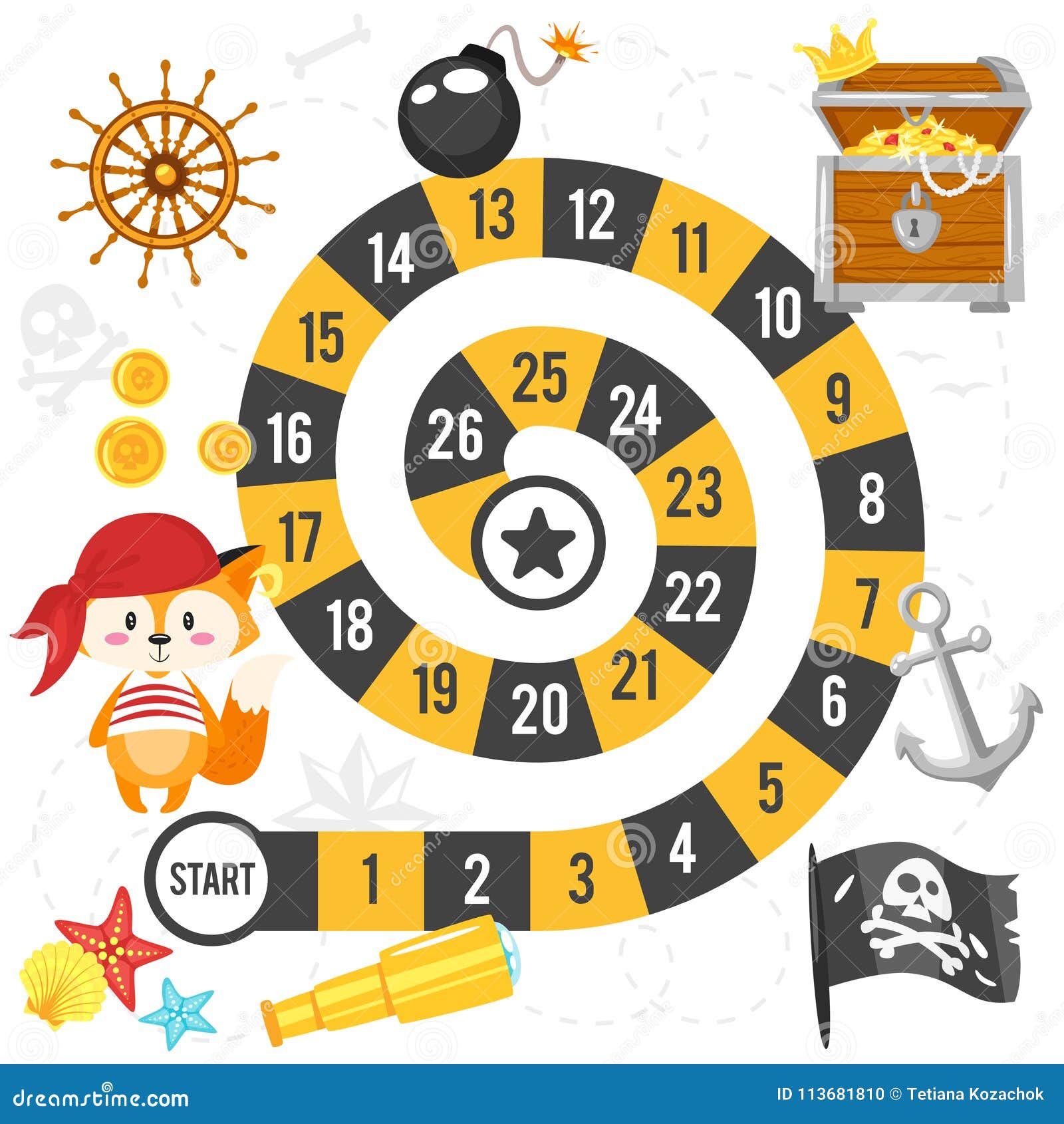 Pirate board game template stock vector. Illustration of board - 113681810