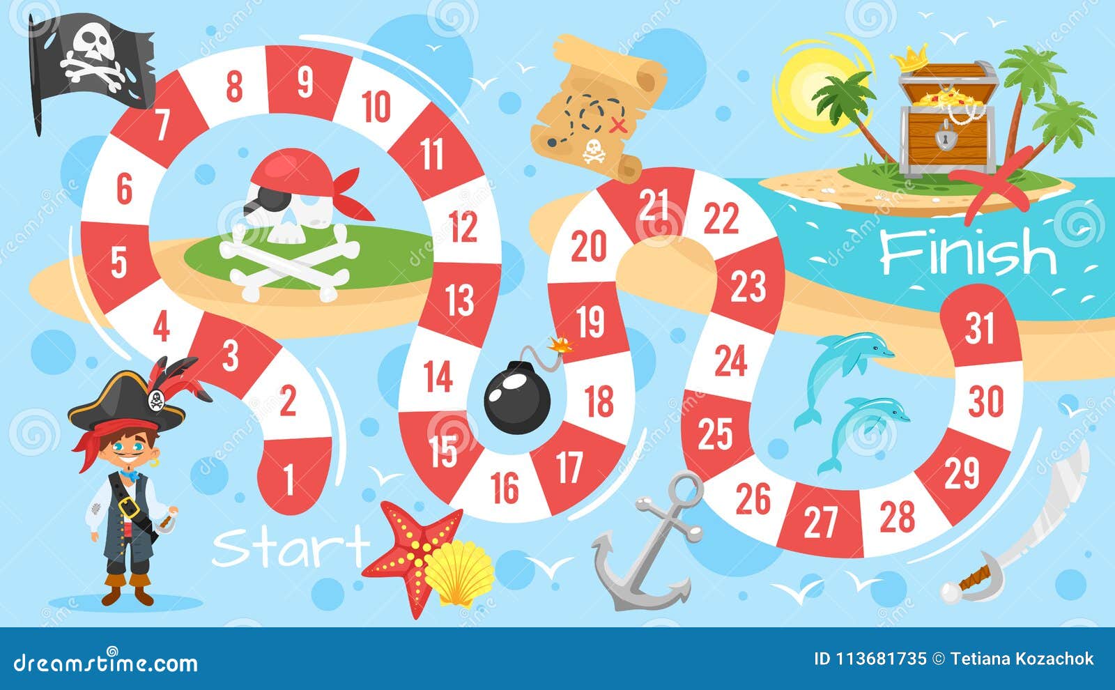 Pirate board game template stock vector. Illustration of beautiful ...