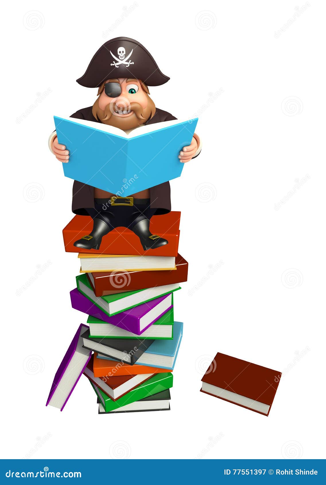 Pirate with Book Stack & Book Stock Illustration - Illustration of ...