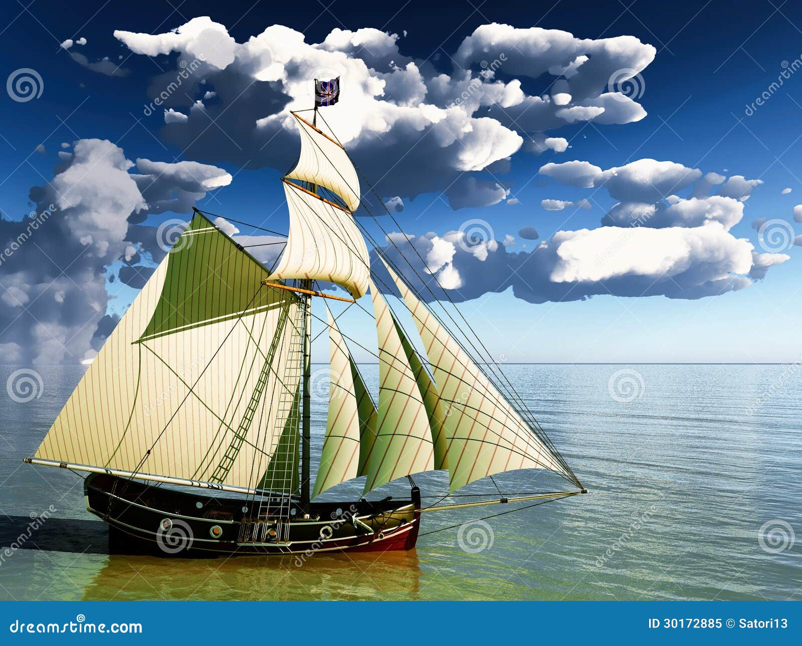 Brigantine Pirate Ship Vector Illustration | CartoonDealer.com #53234686