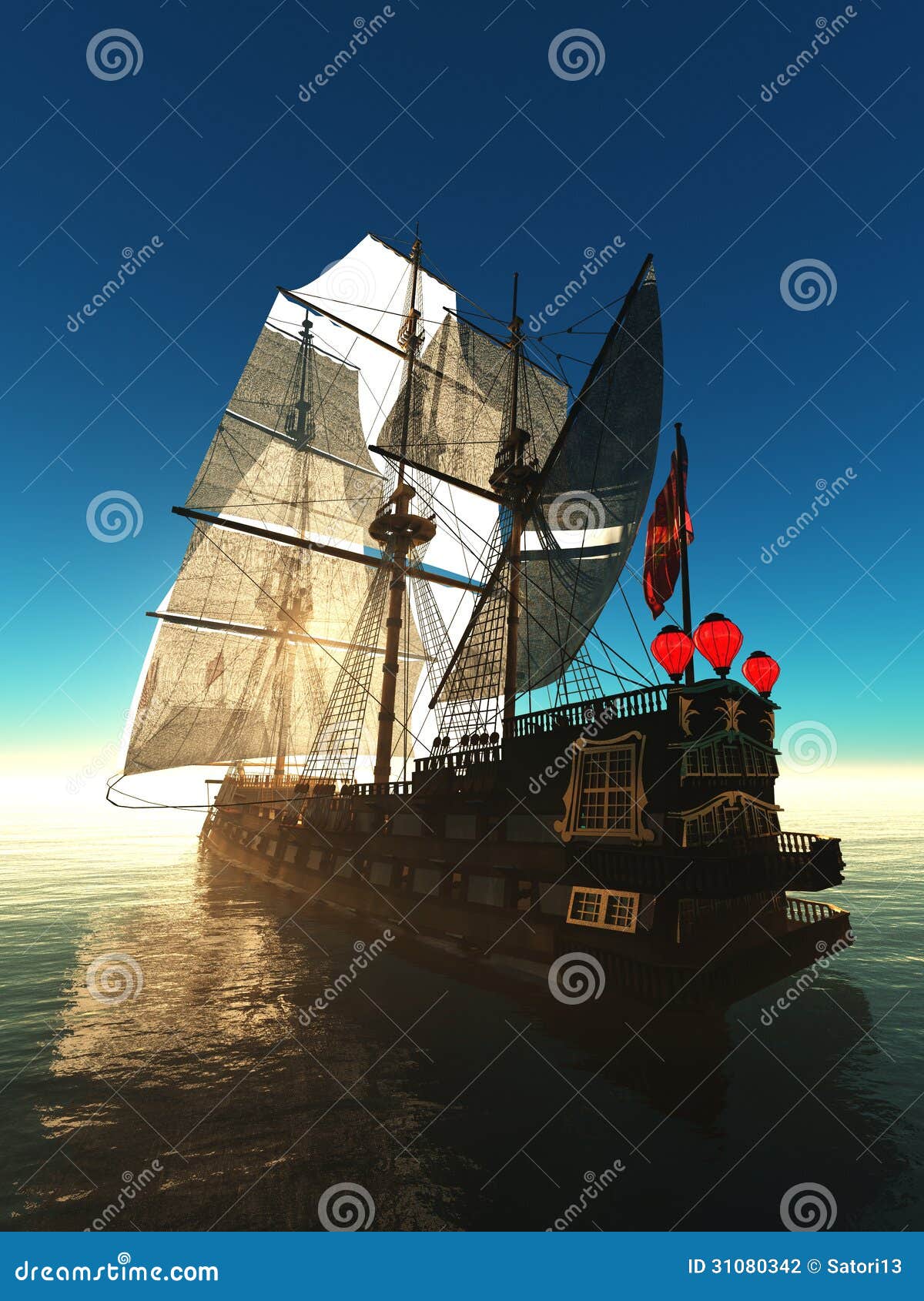 Brigantine Pirate Ship Vector Illustration | CartoonDealer.com #53234686