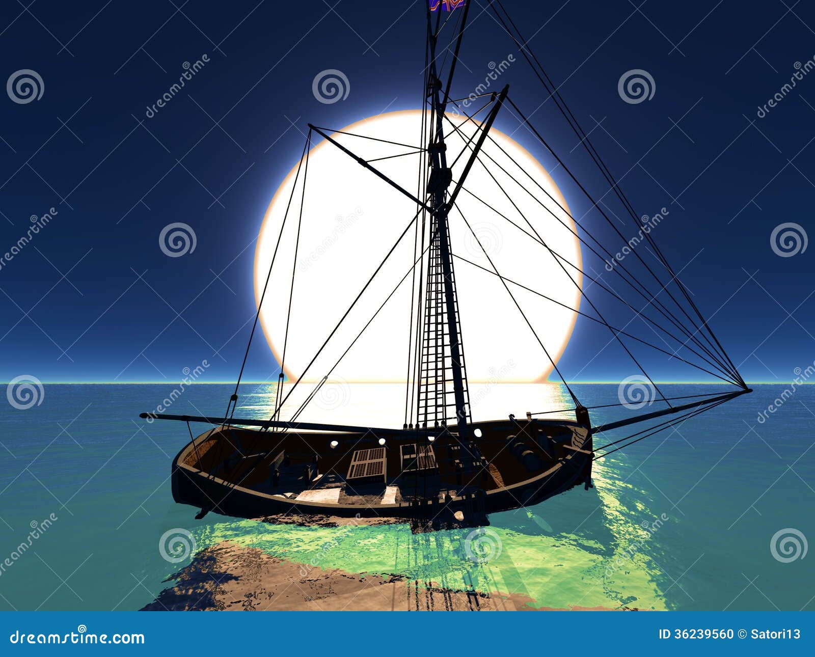 Pirate brigantine stock illustration. Illustration of cruising - 36239560
