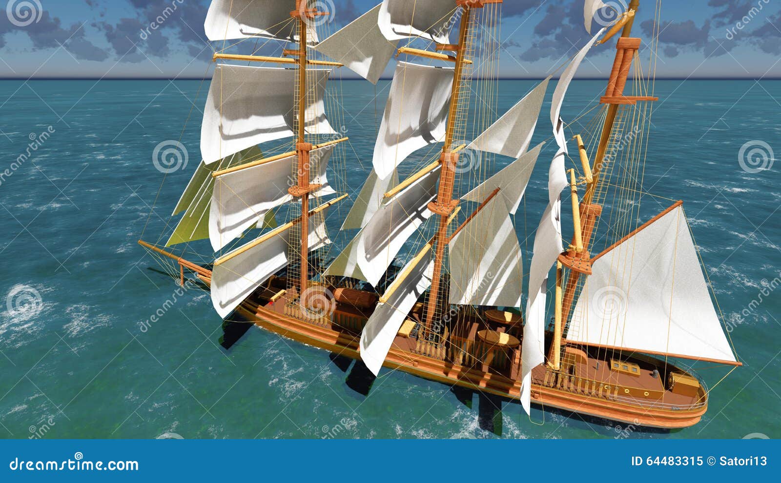 Pirate brigantine at sea stock image. Image of empty - 64483315