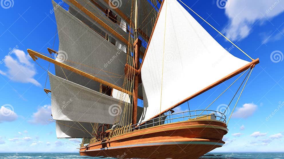 Pirate brigantine at sea stock image. Image of fore, boat - 64483343