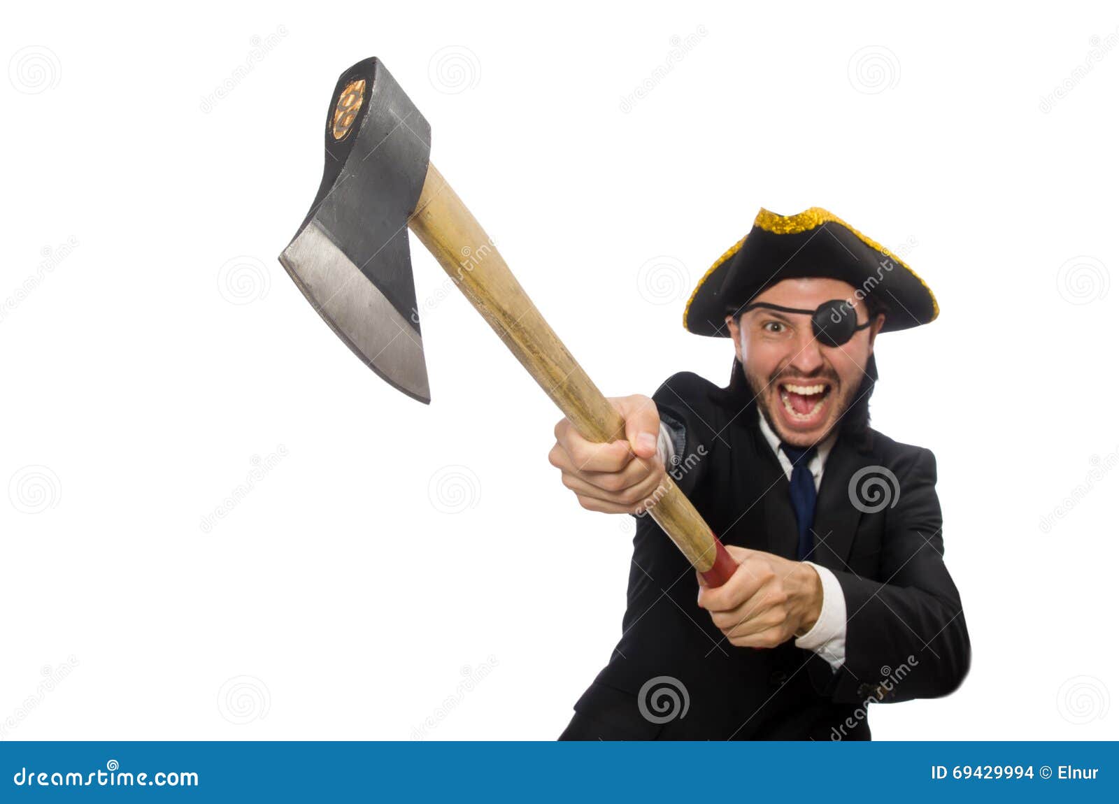 The Pirate Businessman with Axe Isolated on White Stock Photo - Image ...
