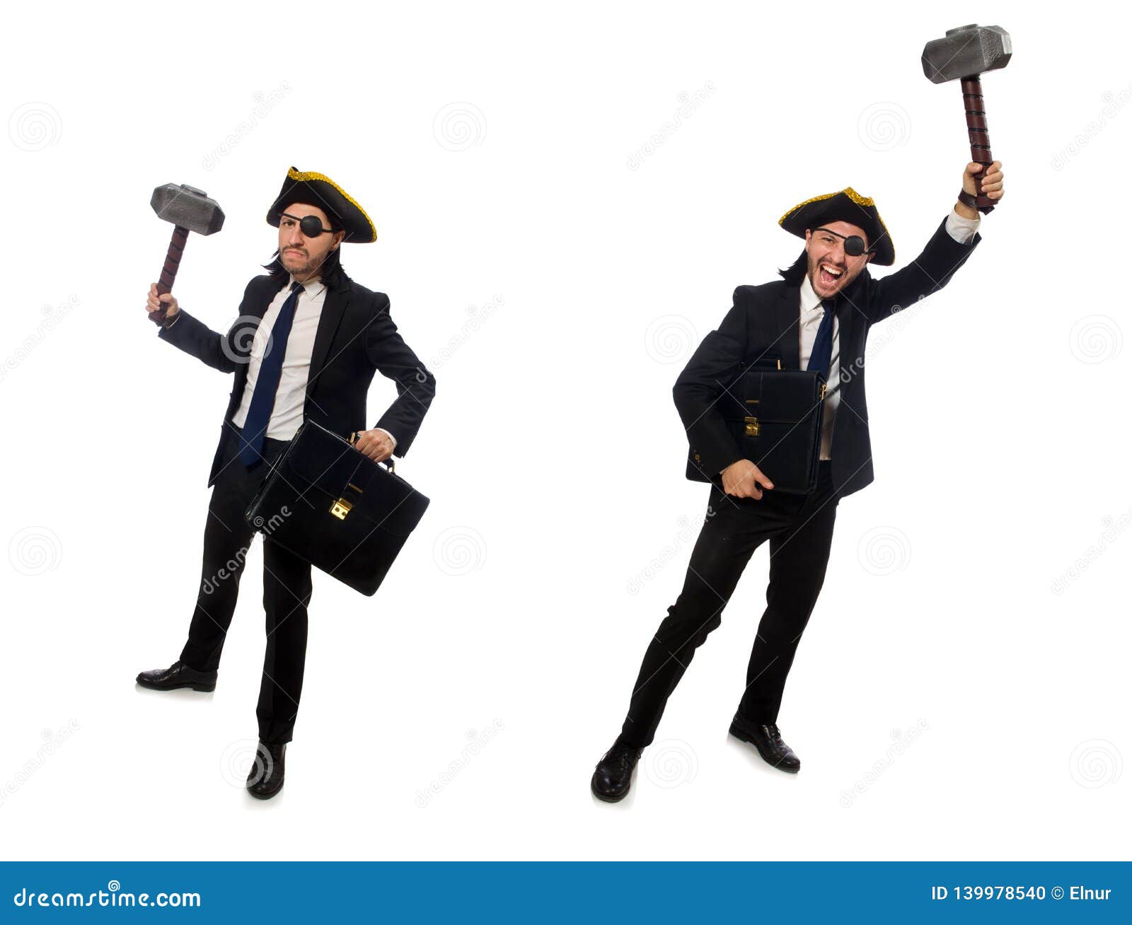 The Pirate Businessman with Hammer and Briefcase Isolated on White ...