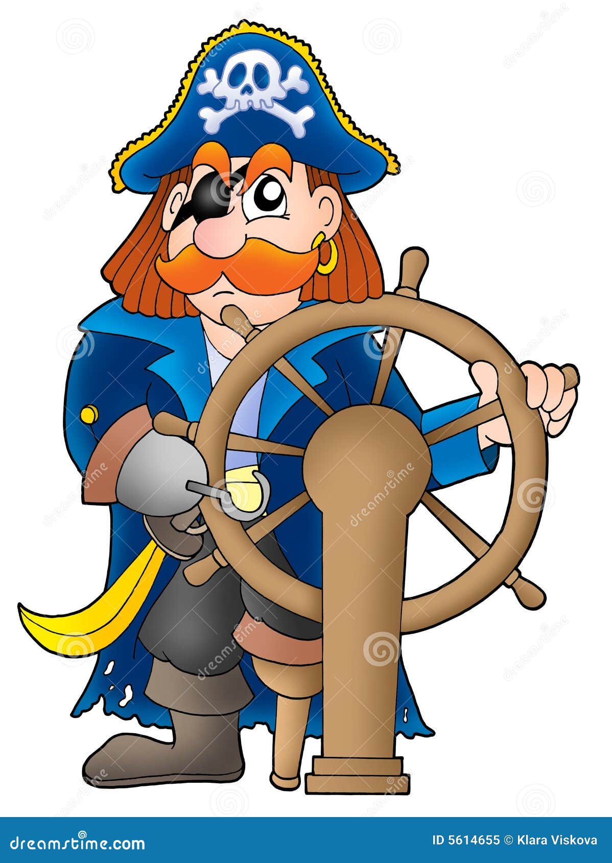 Pirate Captain At The Rudder Cartoon Vector | CartoonDealer.com #30428137