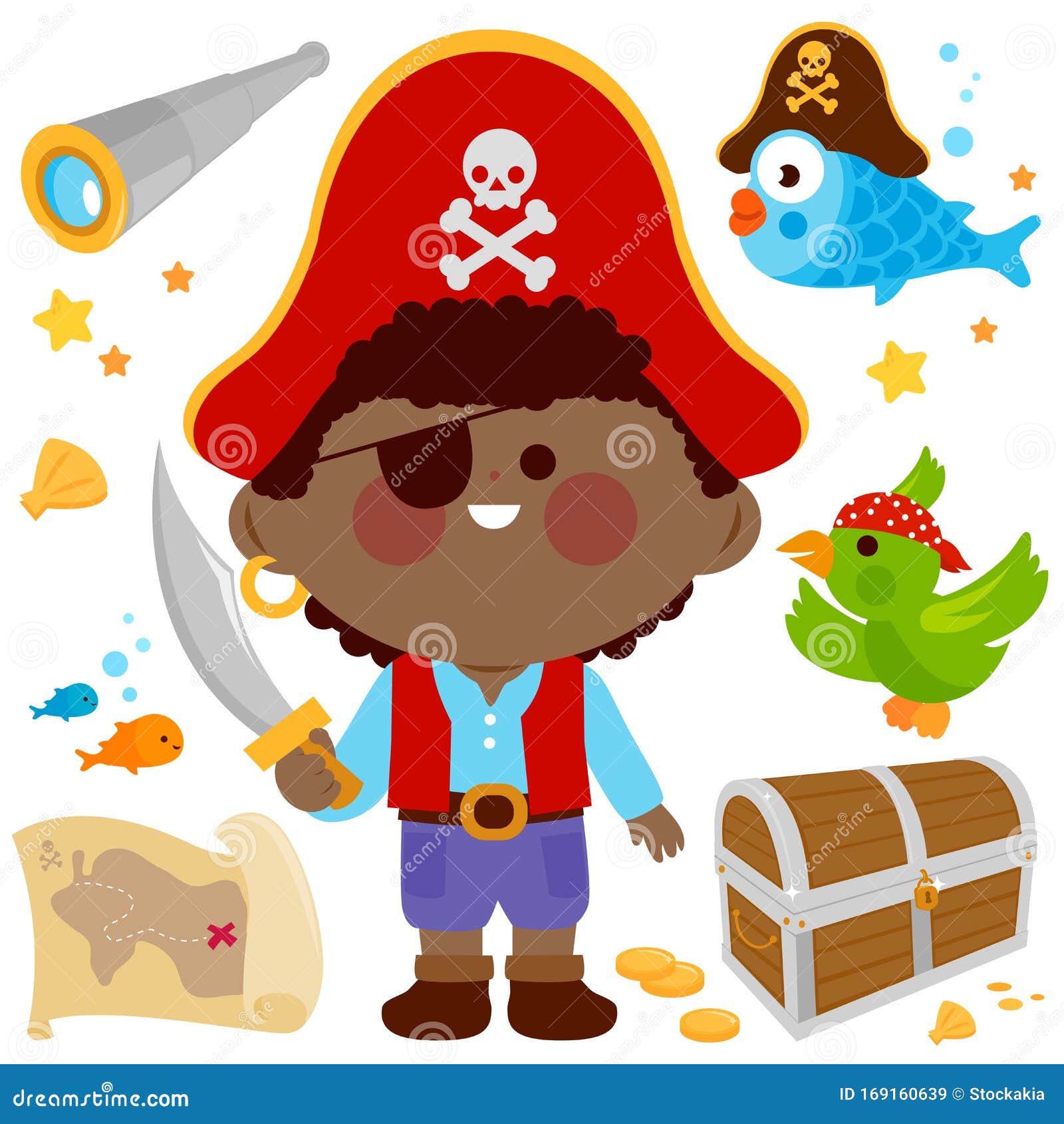 Pirate Captain Boy. Vector Illustration Set. Stock Vector ...