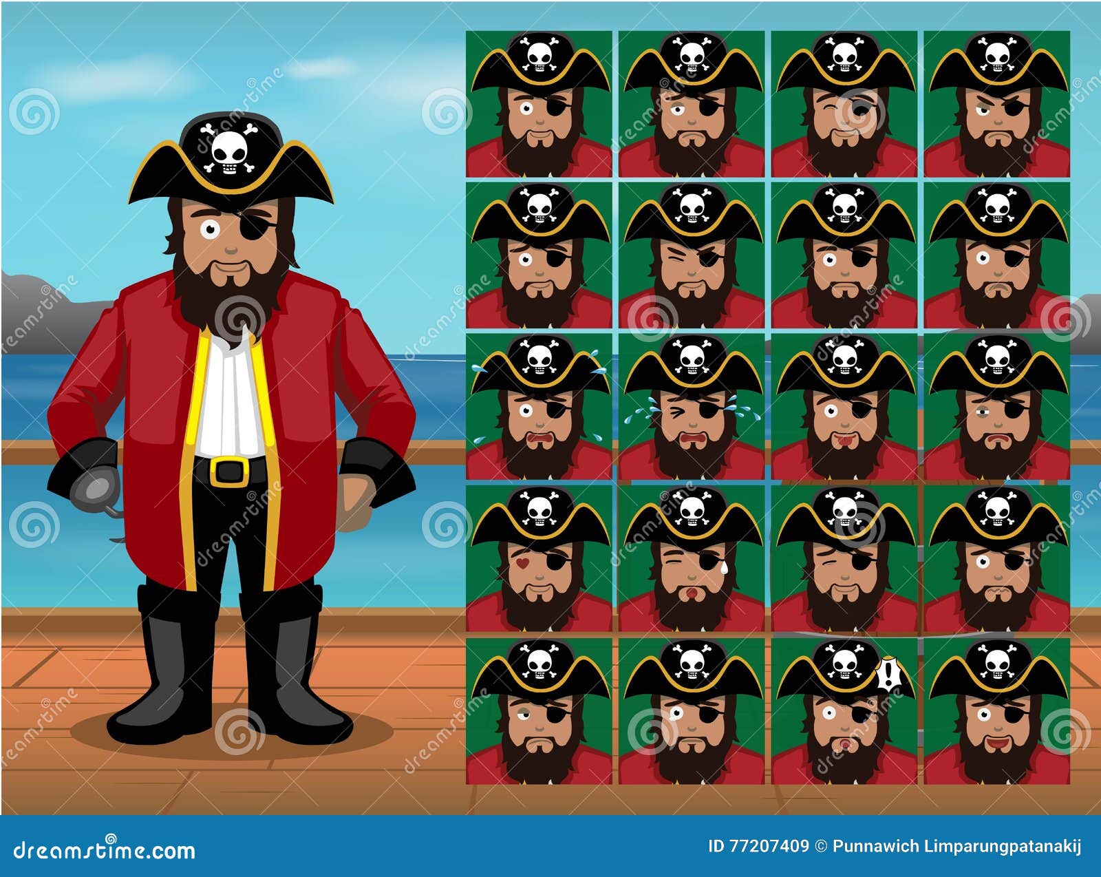 Pirate Captain Cartoon Emoticon Faces Vector Illustration Stock Vector ...