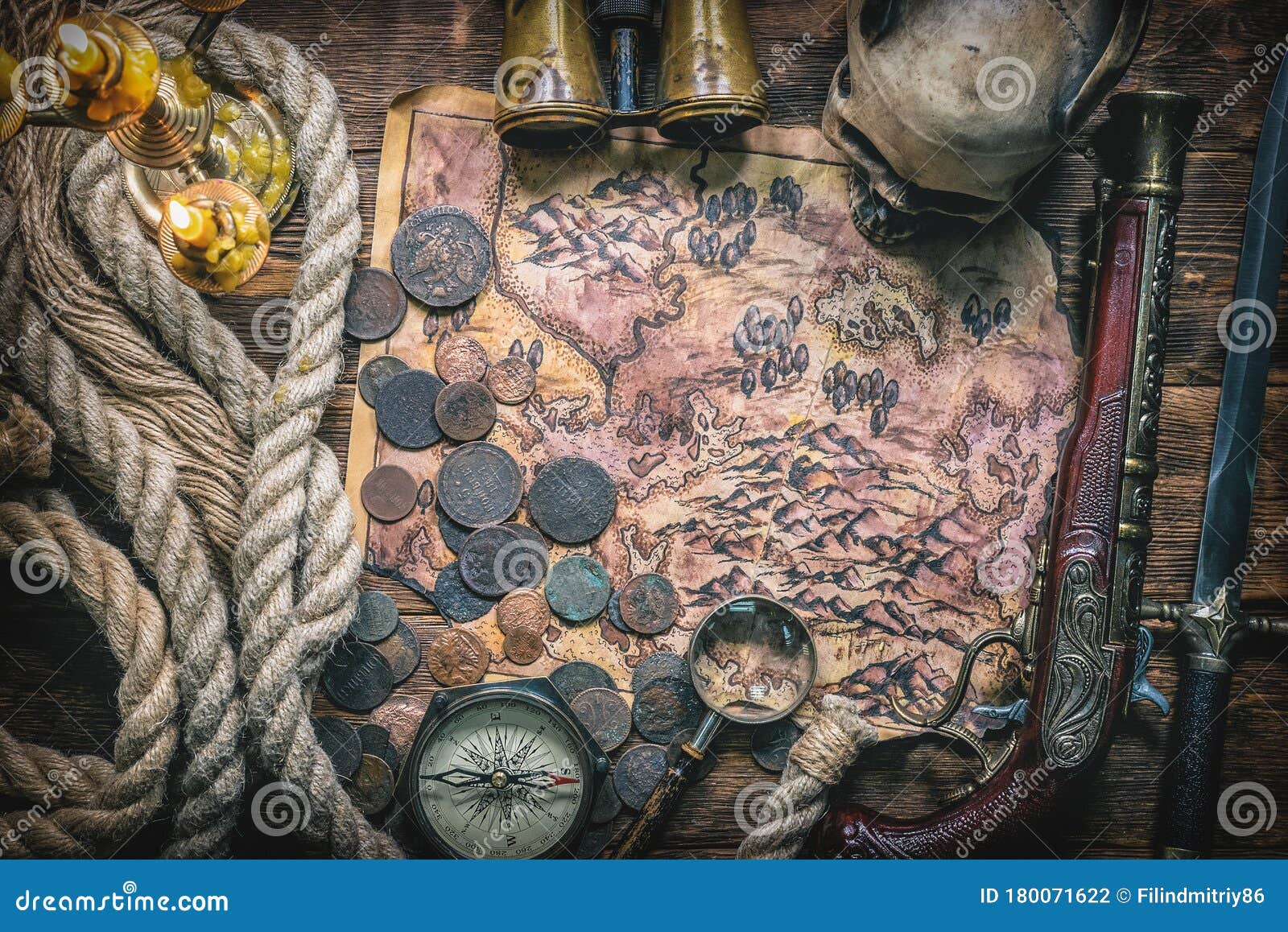 Treasure map stock photo. Image of musket, hunter, loupe - 180071622