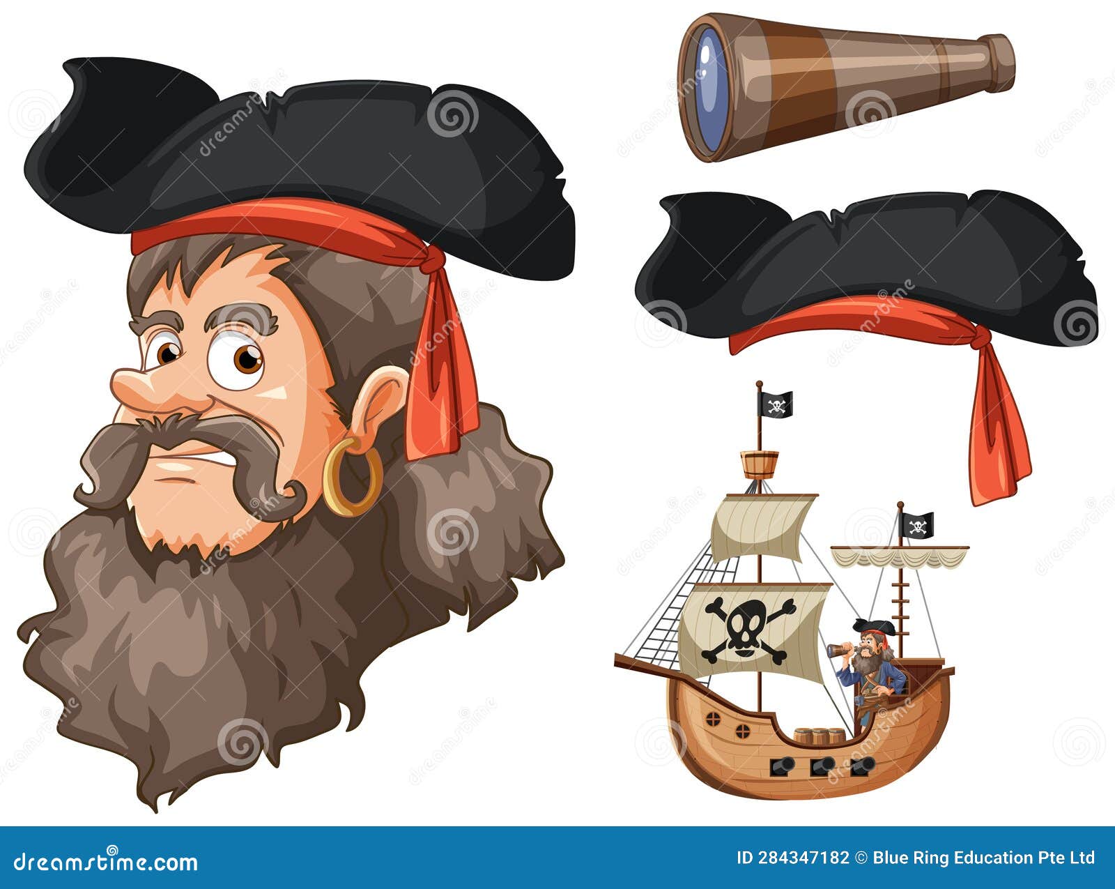 Pirate Cartoon Character Isolated with Element Set Stock Vector ...