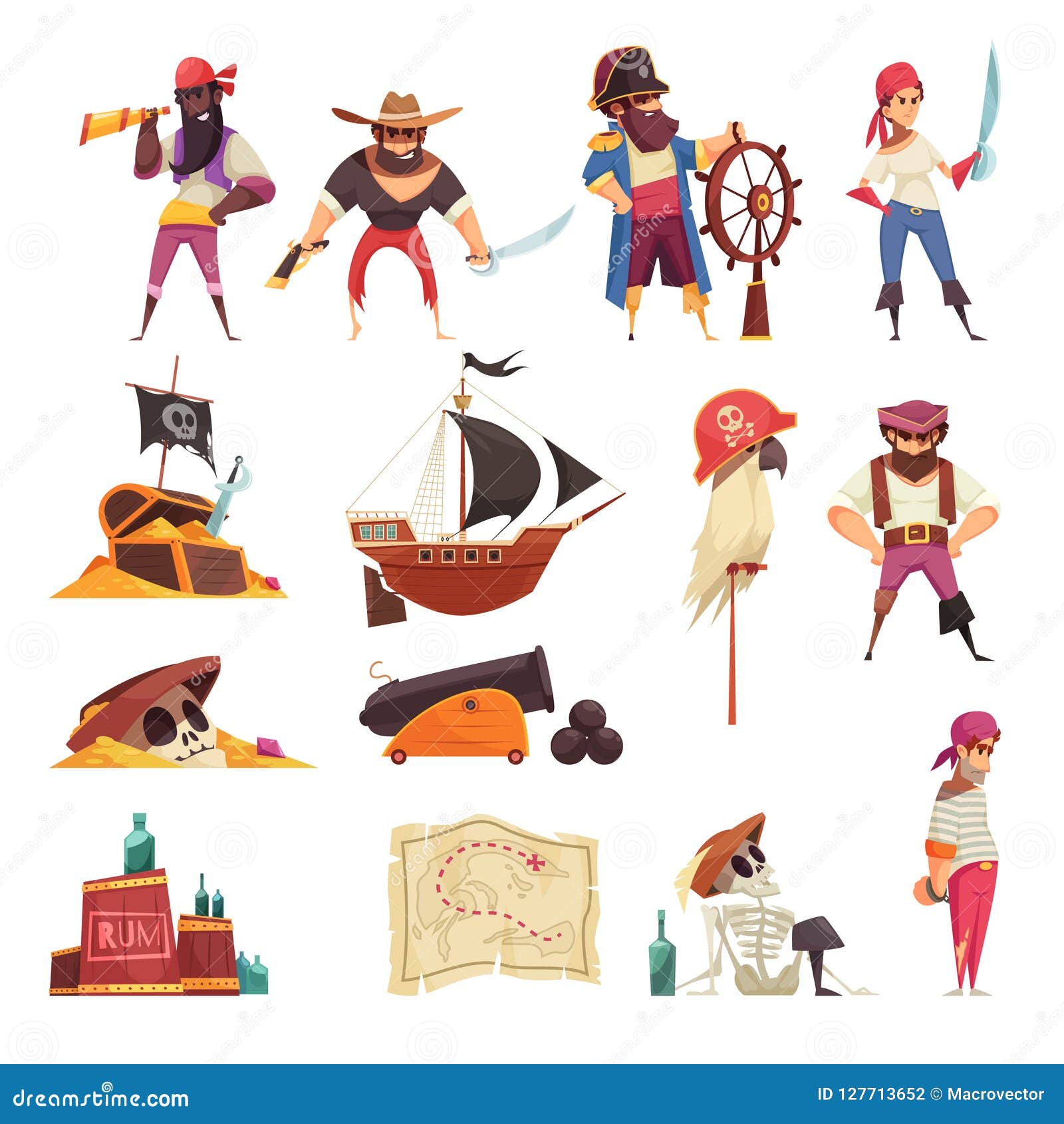 Pirate Cartoon Icons Collection Stock Vector - Illustration of boat ...