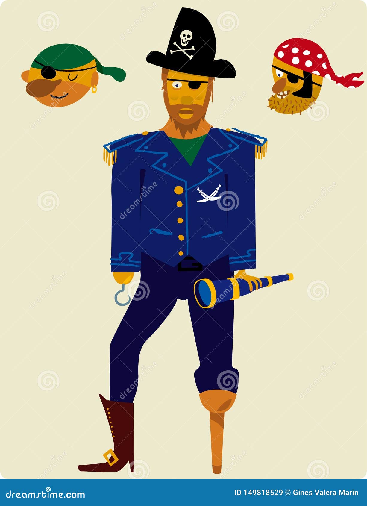 Pirate Cartoon Man with Three Interchangeable Heads Stock Vector ...