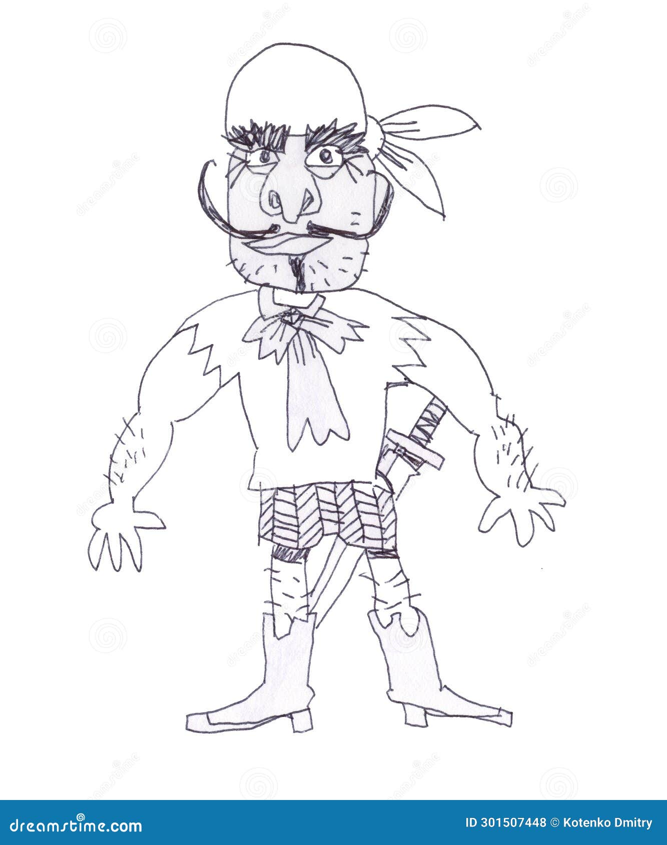 Pirate Character, Comic Hero. Funny Robber. Ink Sketch. Stock ...