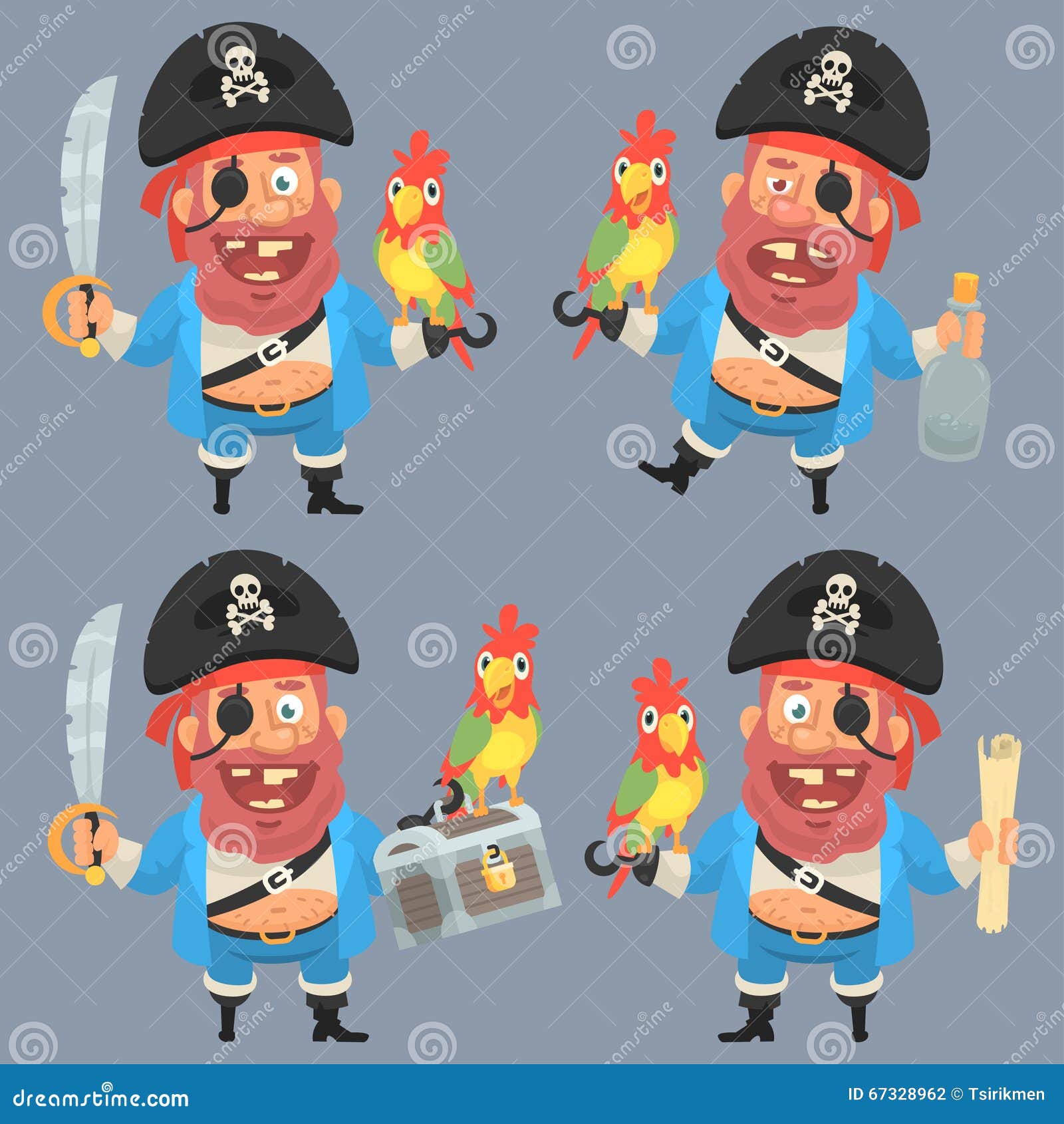 Pirate Character in Different Variants Stock Vector - Illustration of ...
