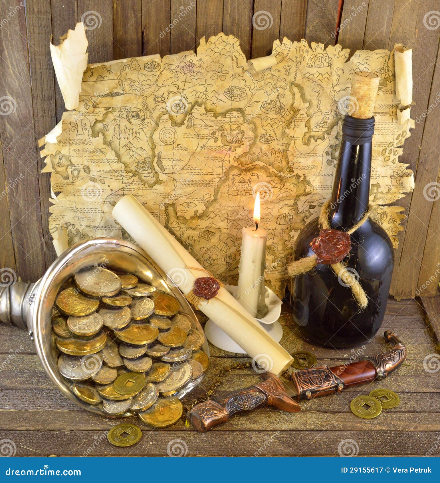 Pirate coins with candle stock image. Image of aged, light - 29155617