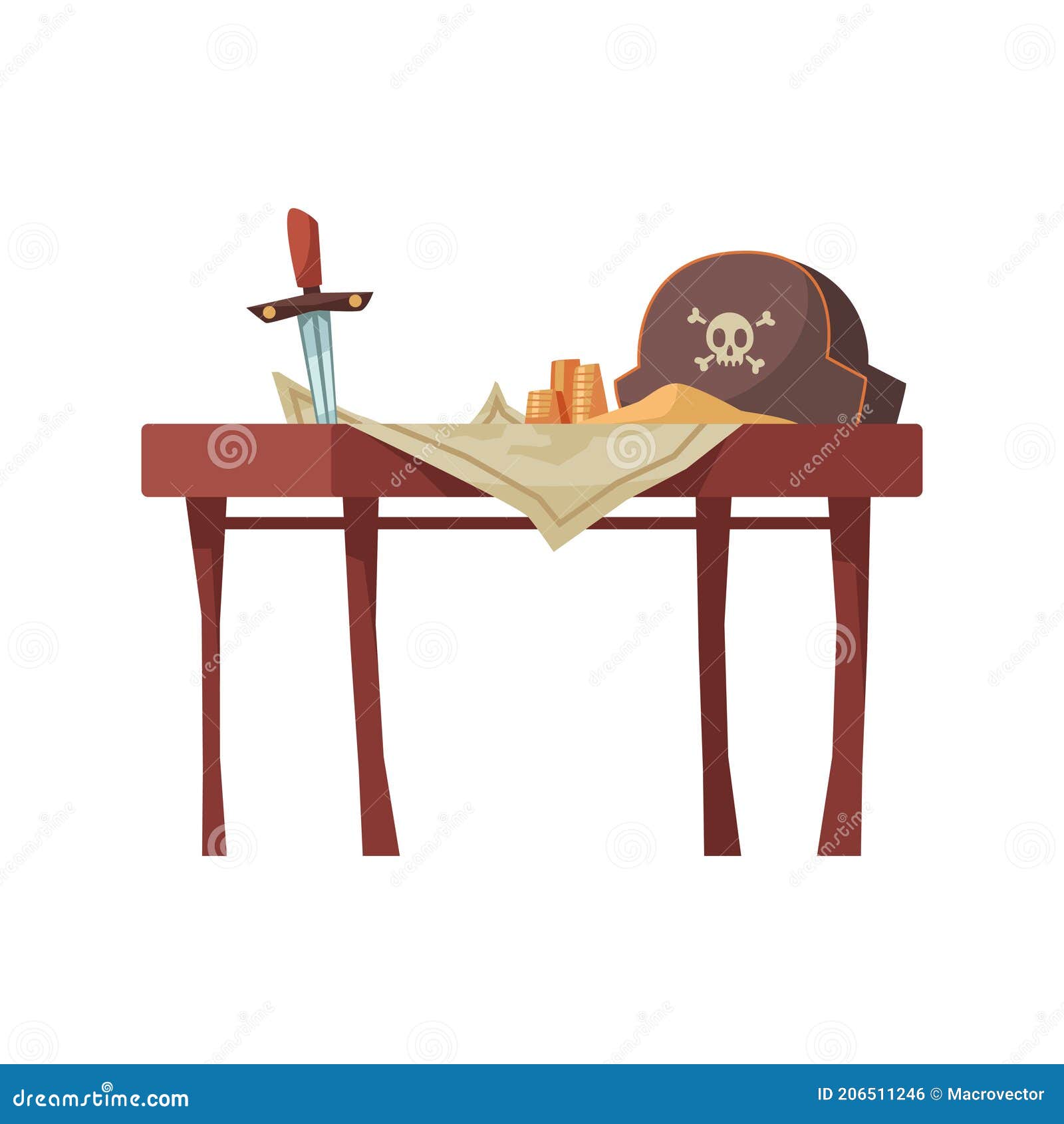 Cartoon Pirate Table Composition Stock Illustration - Illustration of ...