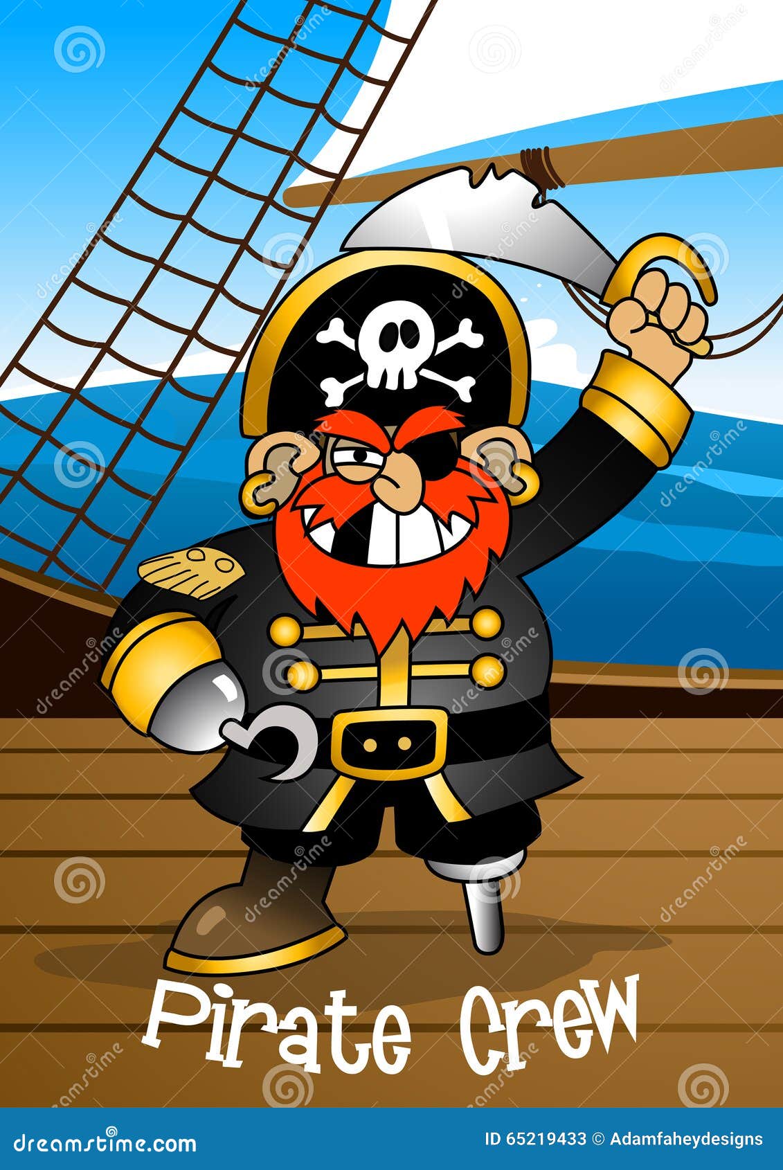 Pirate Crew With The Captain On A Ship Deck Cartoon Vector ...