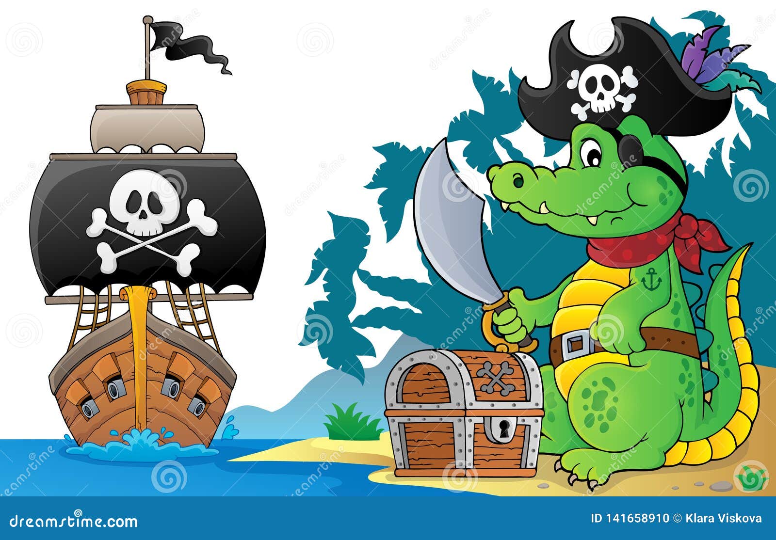 Pirate crocodile theme 6 stock vector. Illustration of drawing - 141658910