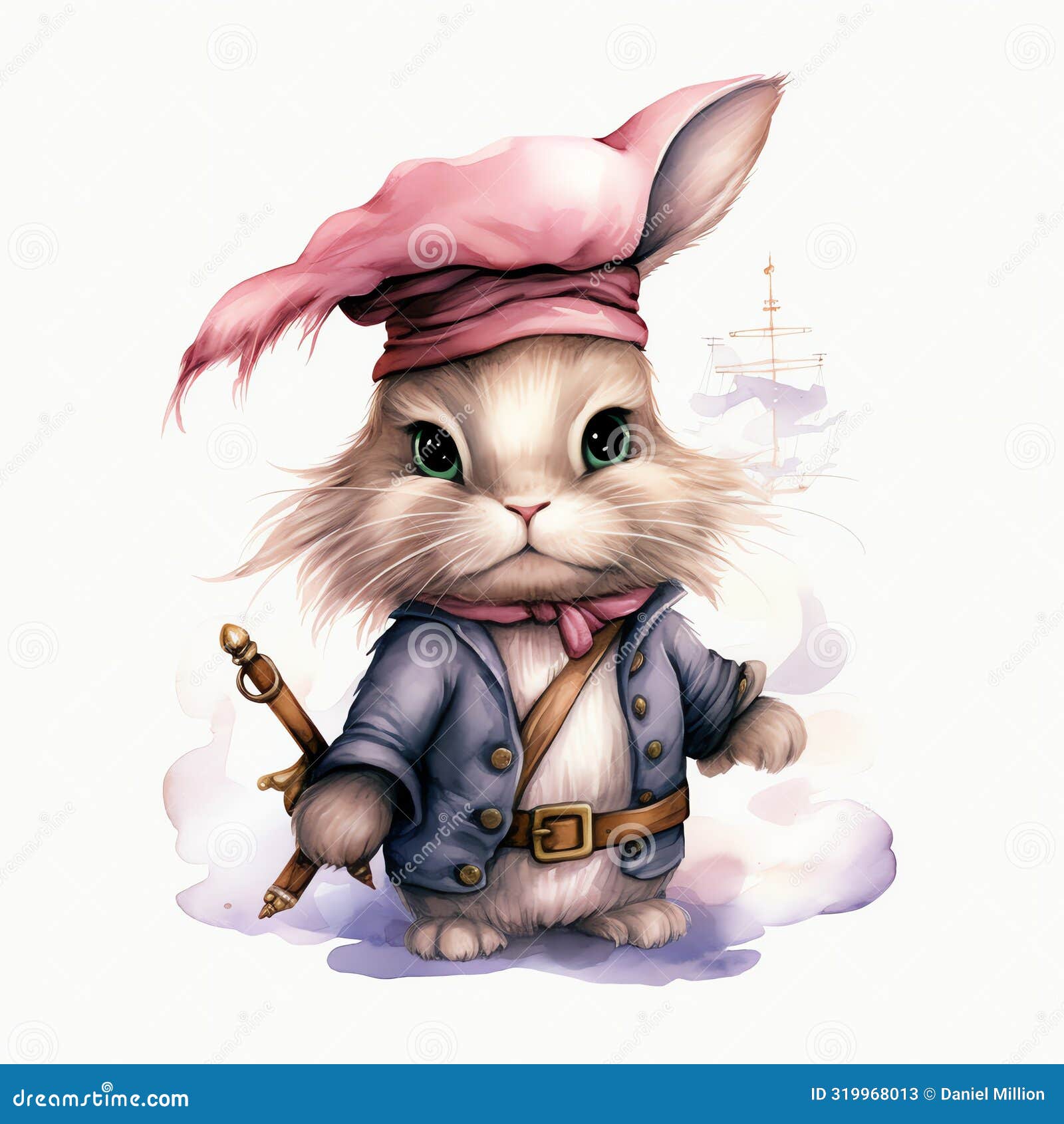 Pirate Cute Bunny Blue Cute Bunny Watercolor Stock Illustration ...