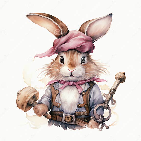 Pirate Cute Bunny Blue Cute Bunny Watercolor Stock Illustration ...