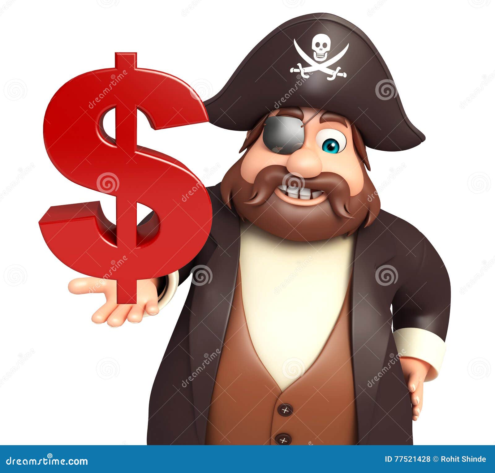 Pirate with Dollar sign stock illustration. Illustration of tropical ...