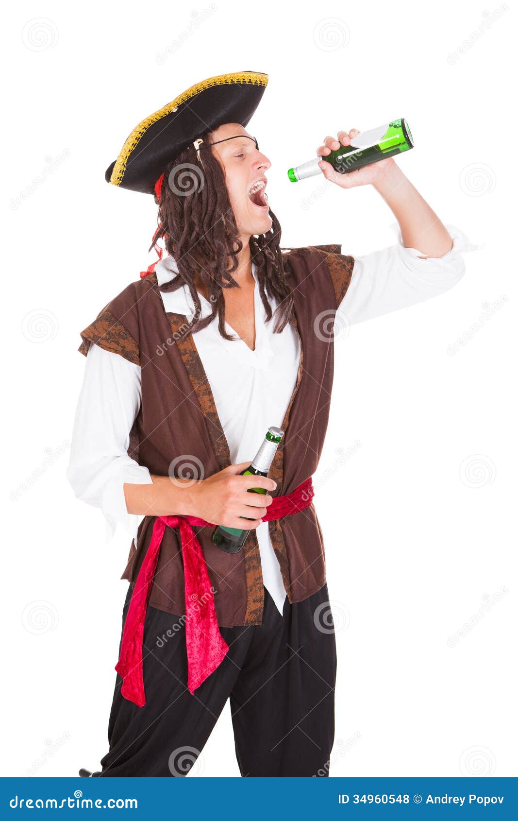 Pirate Drinking Beer stock photo. Image of bottle, open - 34960548