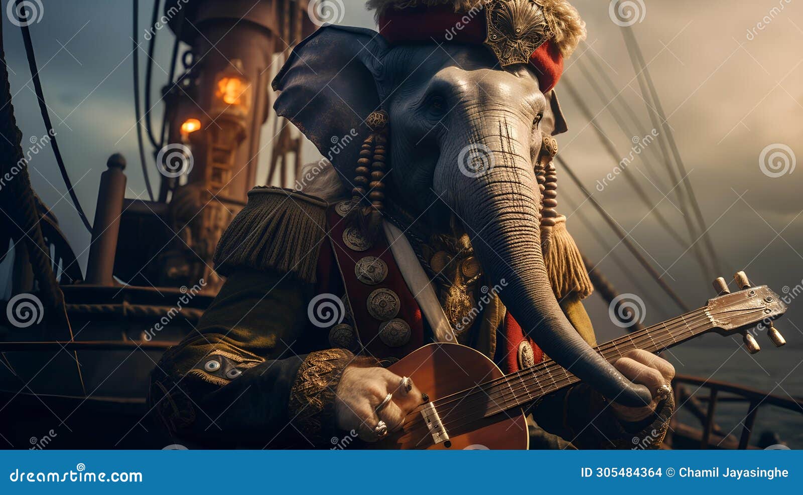 Pirate Elephant Playing a Guitar Stock Photo - Image of year, guitar ...