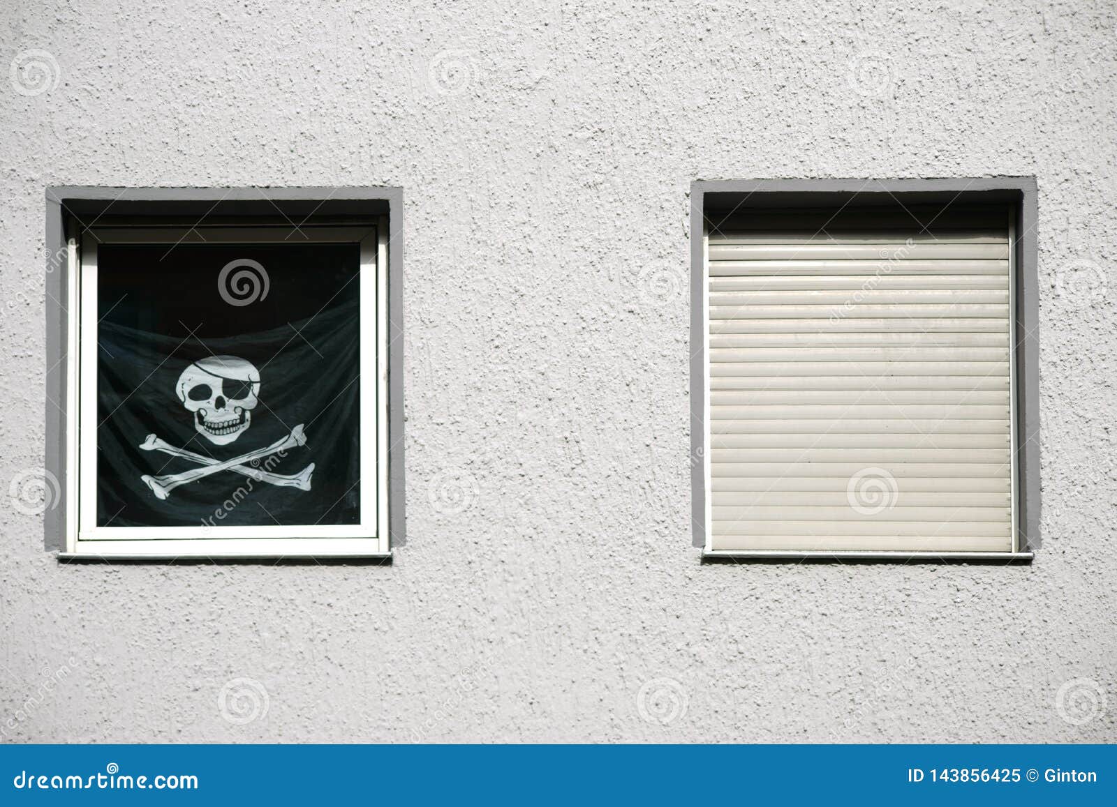 Pirate flag in the window stock image. Image of detail - 143856425