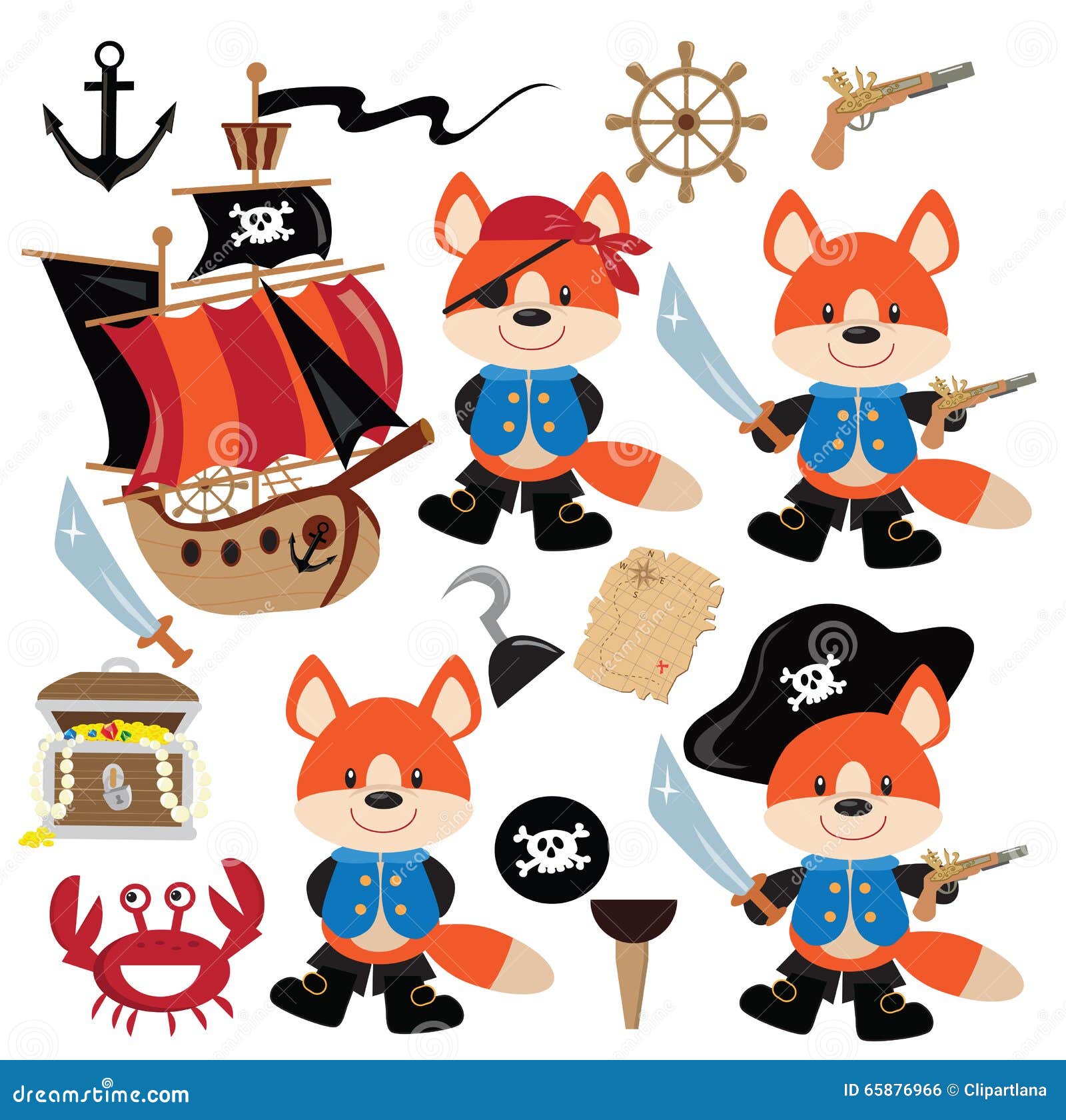 Pirate Fox Vector Illustration Stock Vector - Illustration of cute ...