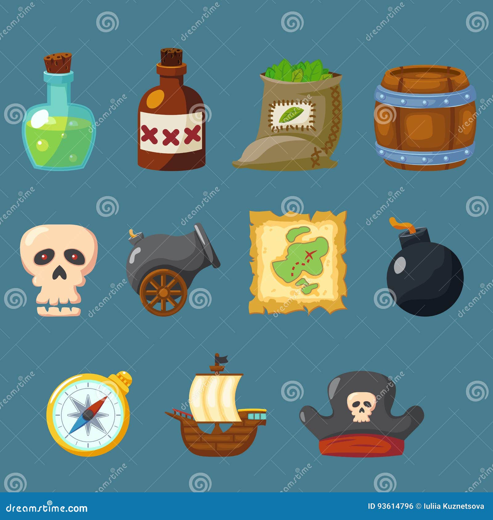 Pirate Game Cute Icon Inventory Weapon Set Stock Illustration ...