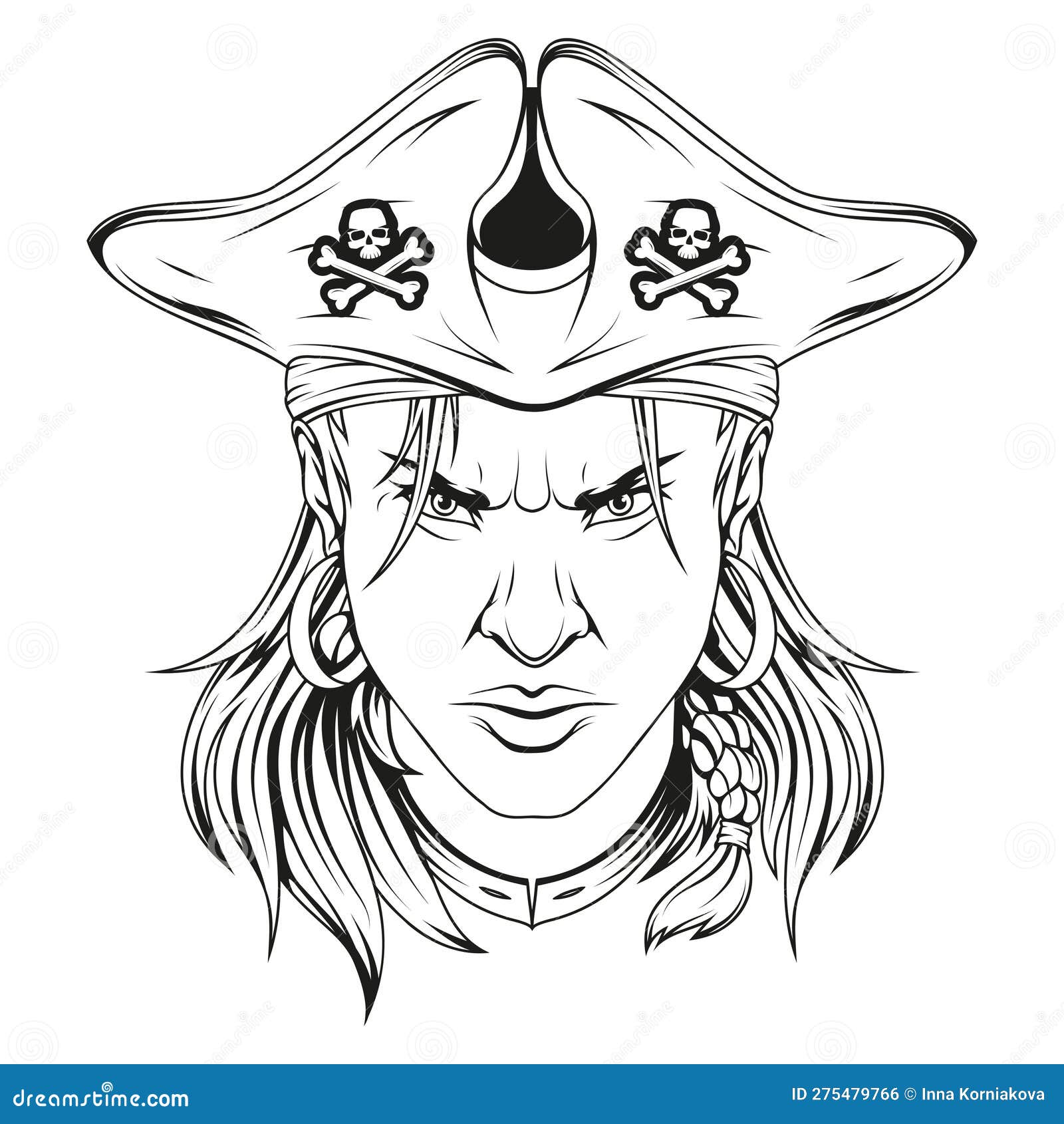 Pirate Girl Vector Illustration Of A Sketch Woman In Big Hat Female