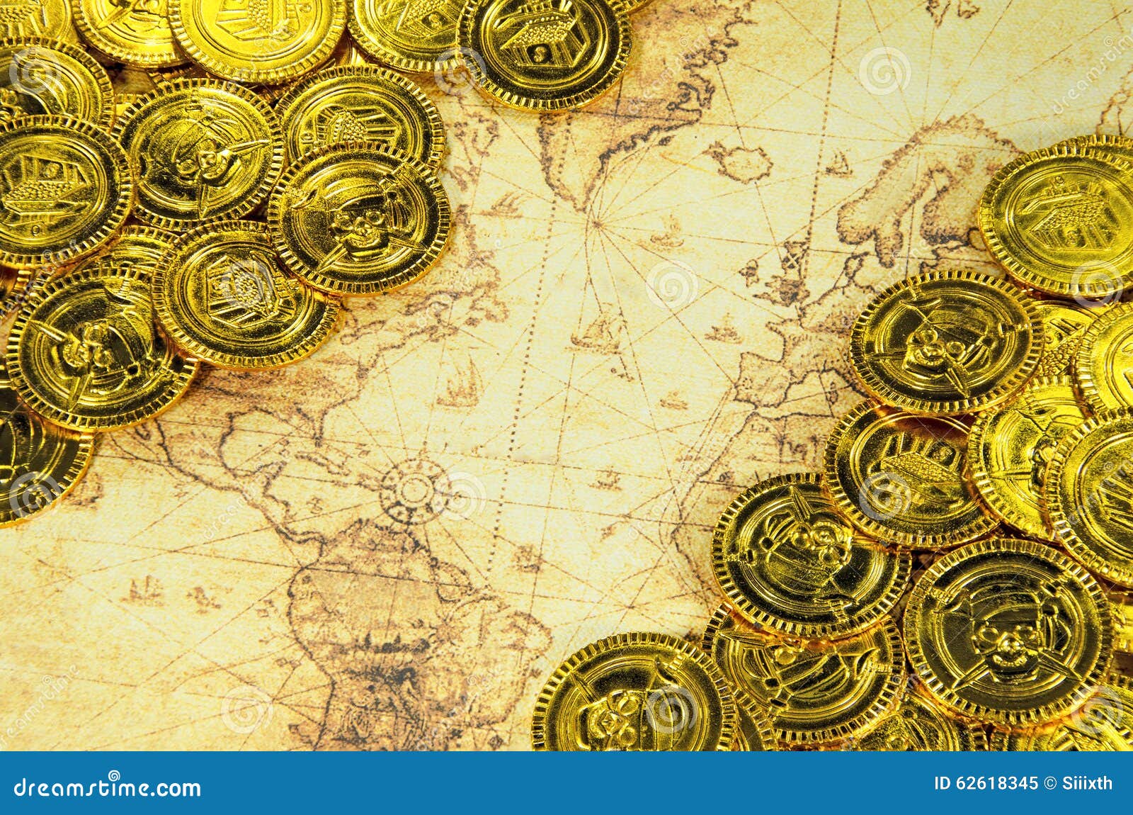 Pirate Golden Coin On A Old World Map Royalty-Free Stock Photography ...