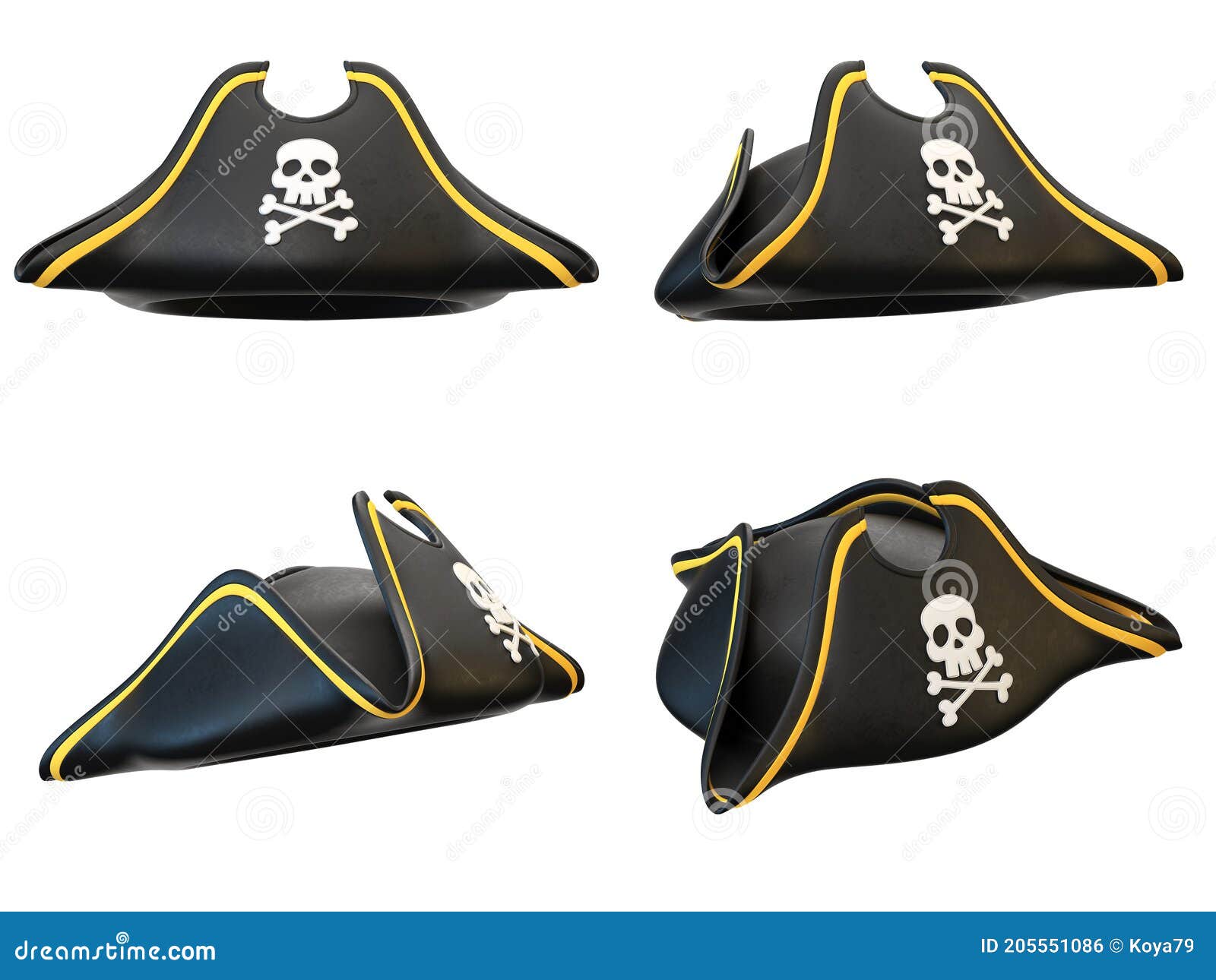 Pirate Hat Various Views Isolated on White Background 3d Rendering ...