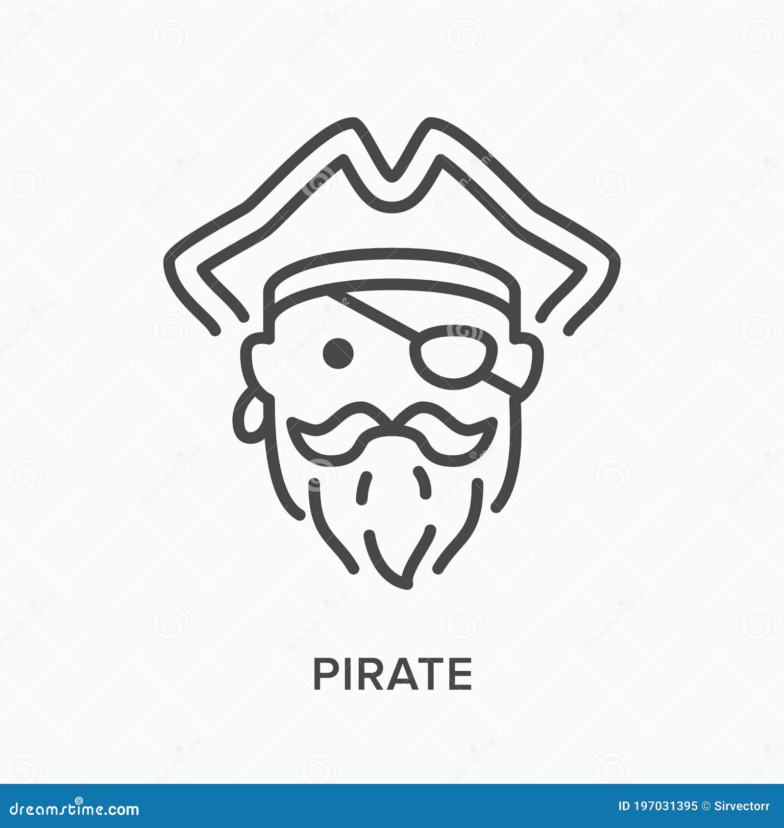 Pirate Head Flat Line Icon. Vector Outline Illustration of Ship Captain ...