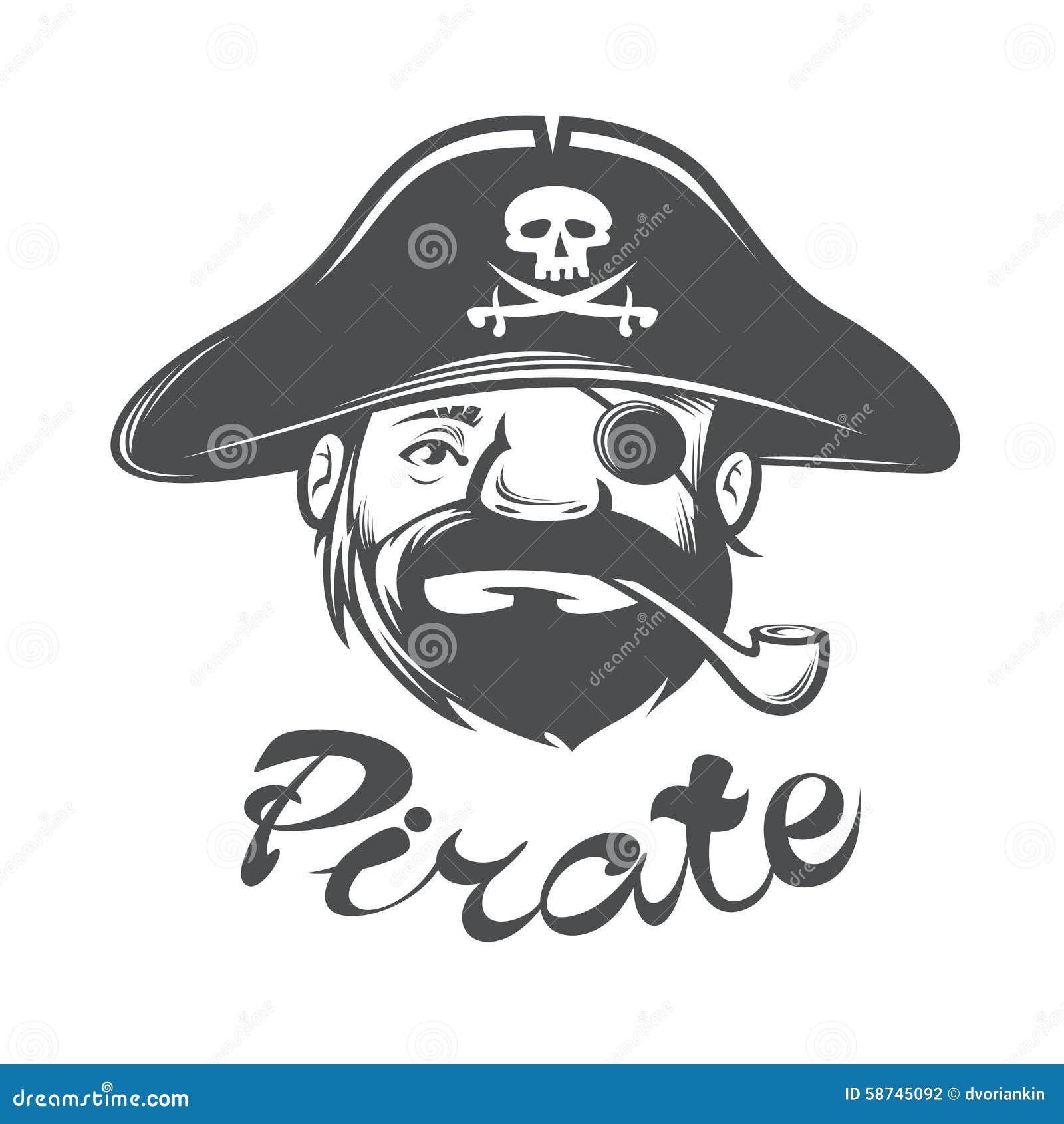 Pirate Head with Pirate Hat and Pipe Stock Vector - Illustration of ...