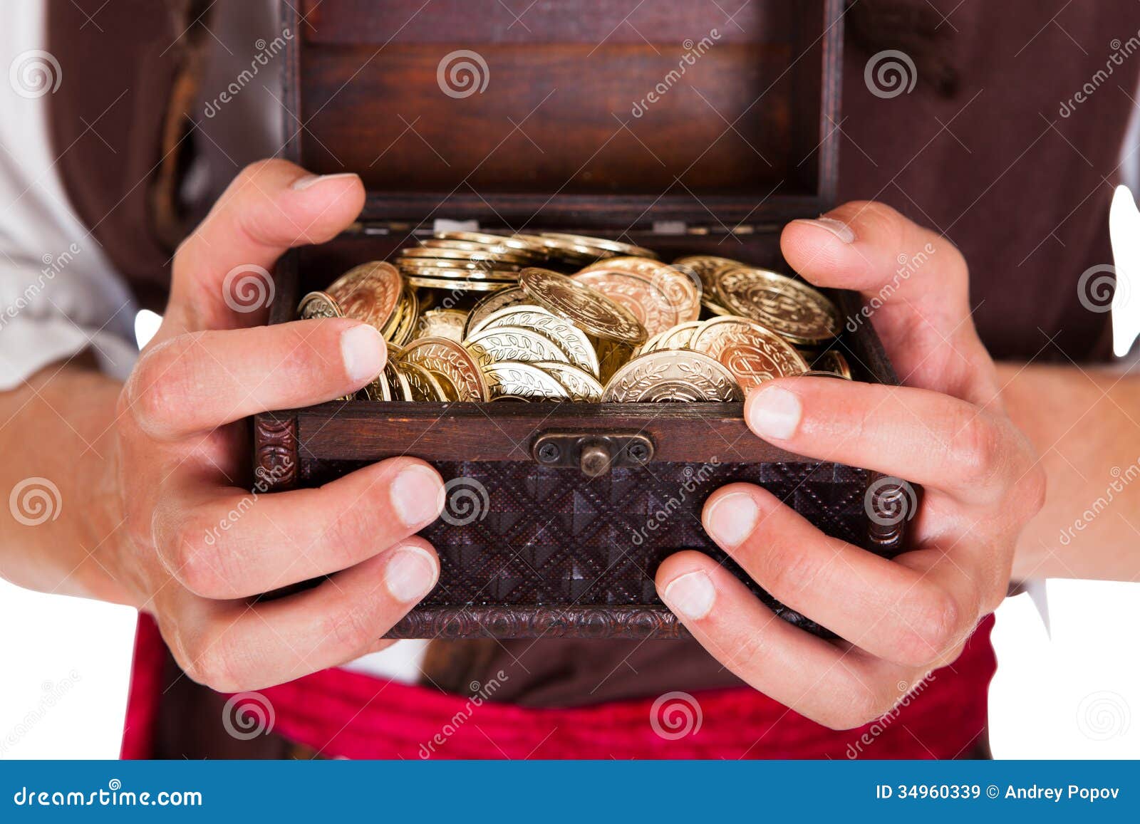 Pirate Holding Treasure Box Stock Image - Image of elated, greed: 34960339