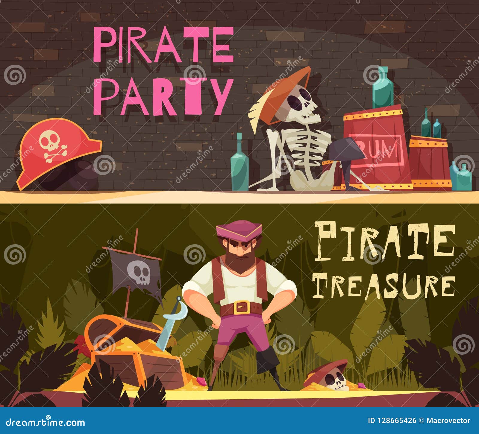 Pirate Horizontal Banners Set Stock Vector - Illustration of ...
