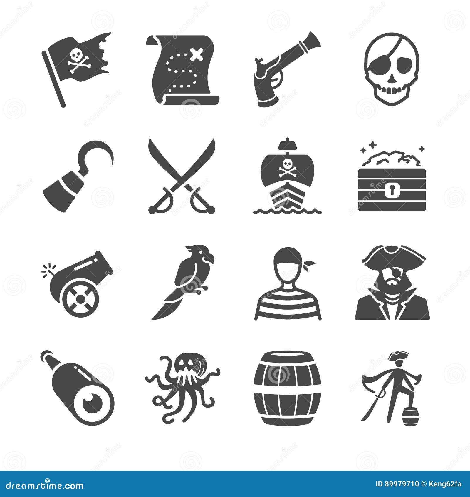 Pirate icons stock vector. Illustration of hook, chest - 89979710