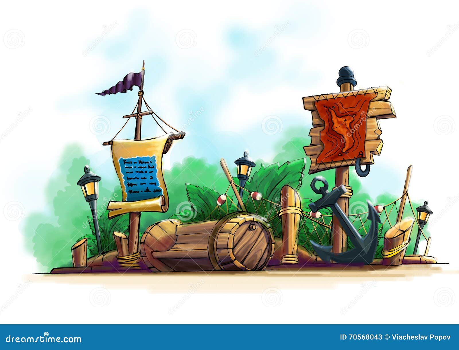 Pirate Items. Funny Marine Team, Cute Captain Hold Sword, Sailor And ...