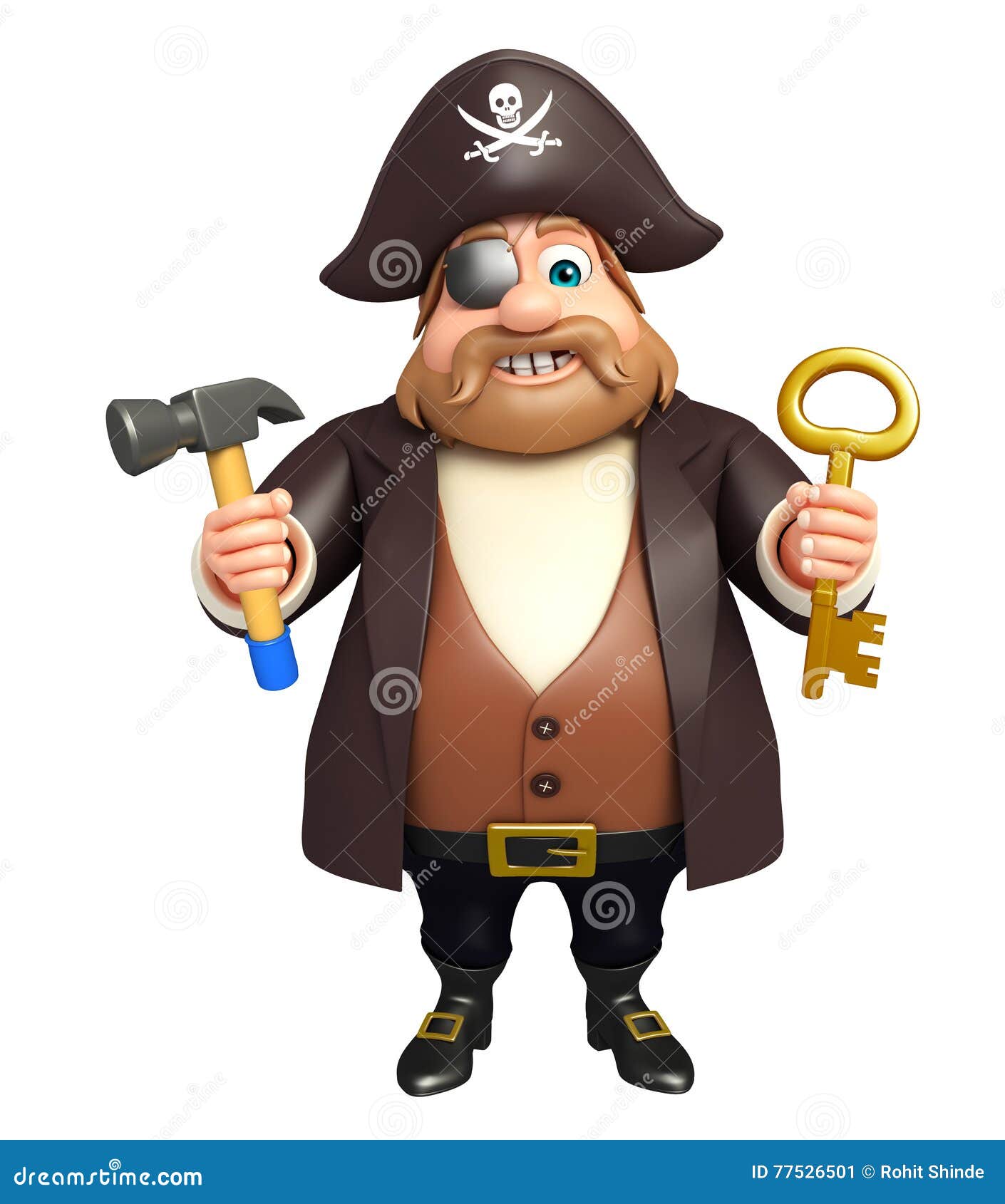 Pirate with Key & Hammer Stock Illustration - Illustration of pirate ...