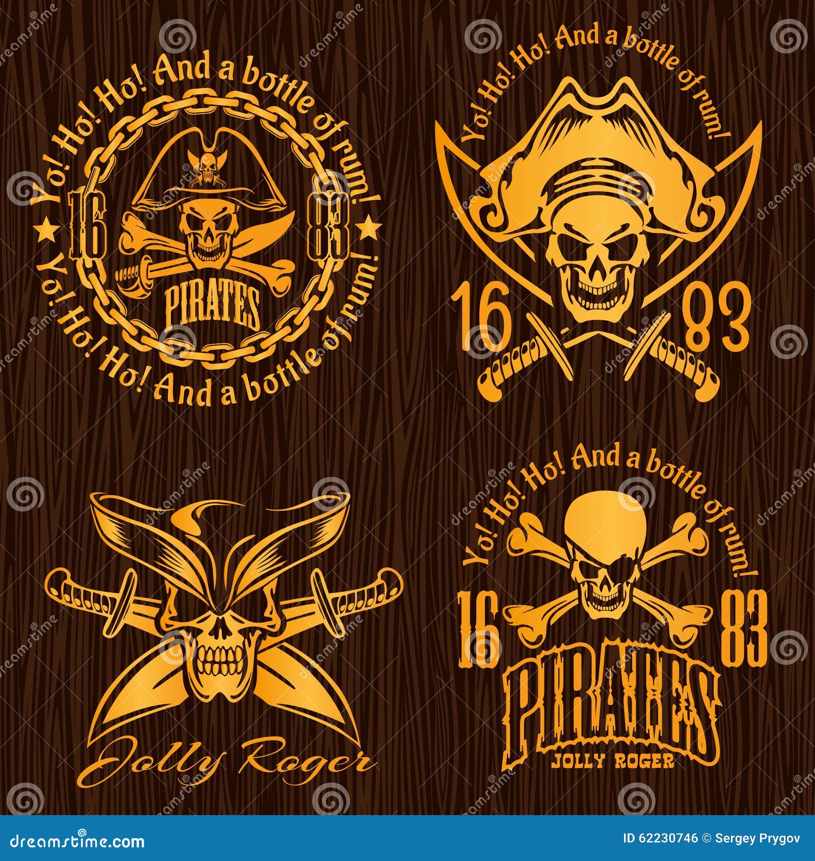 Set Of Pirate Labels. Corsairs, Skull At Anchor, Map To Treasure ...