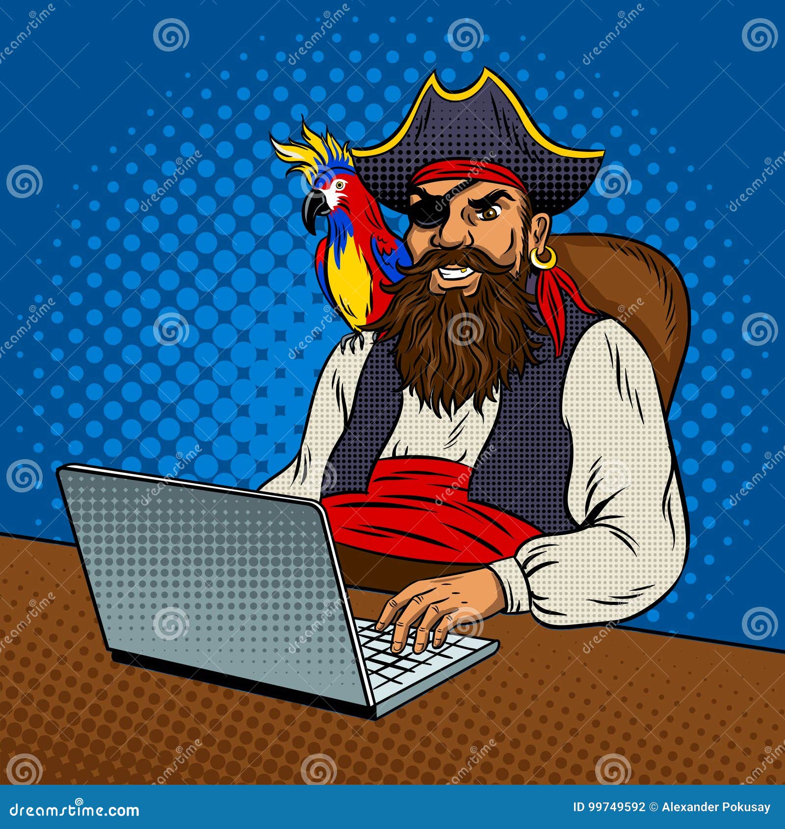 Pirate with Laptop Pop Art Vector Illustration Stock Vector ...